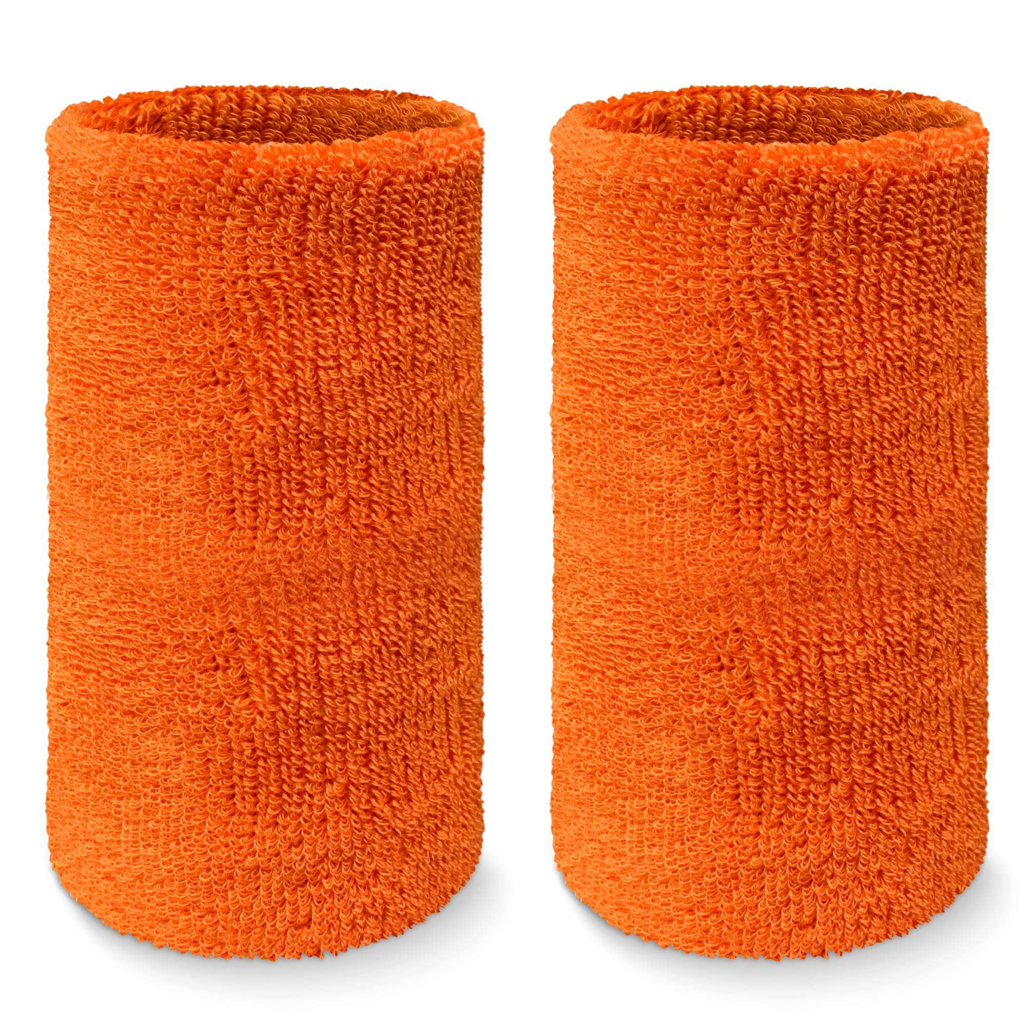 COUVER 6 inch Extra Long Thick Sports Wristband / Sweatband, ORANGE (2 ...