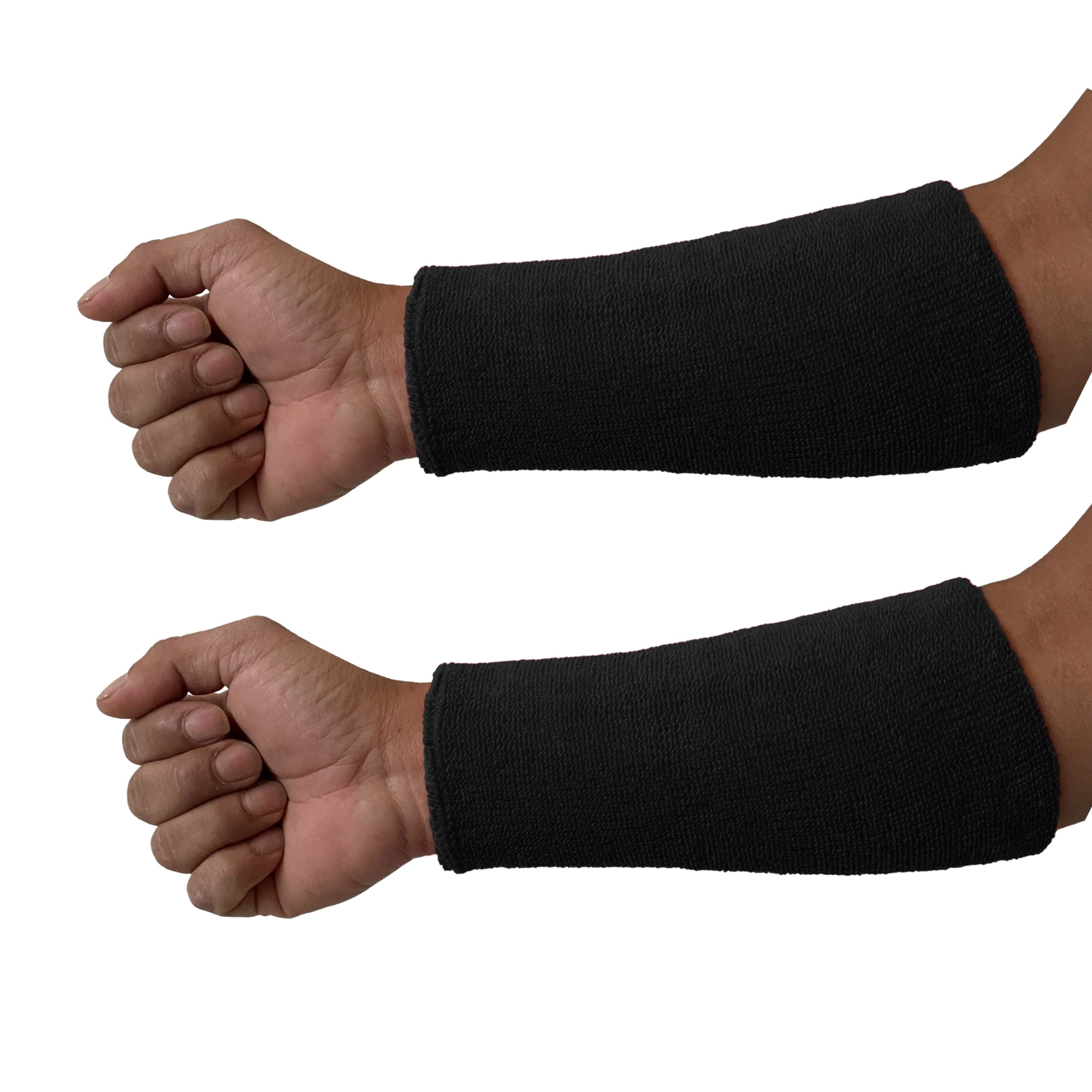 COUVER 9 Inch Extra Long Thick Terry Cotton Athletic Wristbands Black 1 ...
