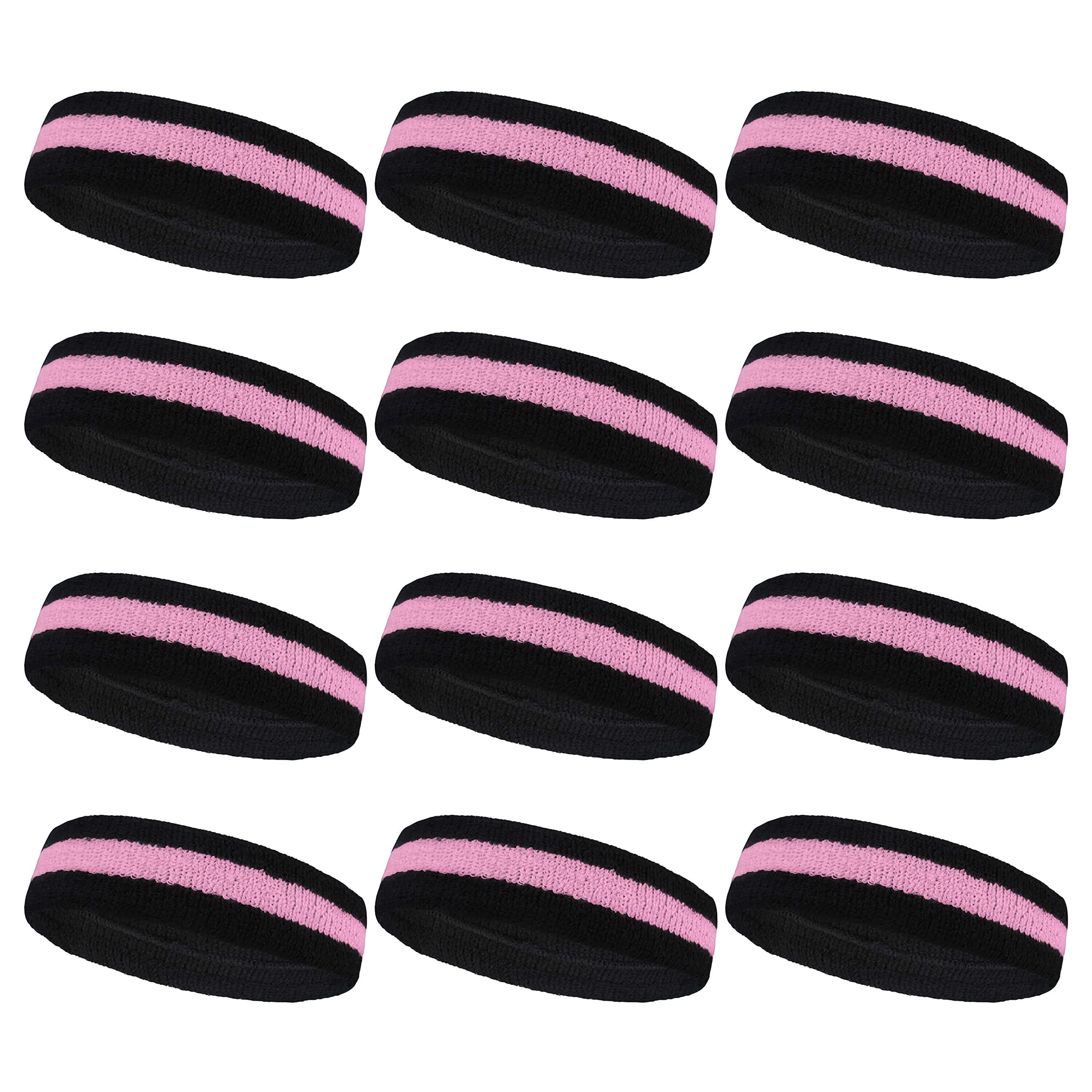 COUVER Black Striped Terry Cloth 2 Colors Sweat Headbands, 12PCS Bulk ...
