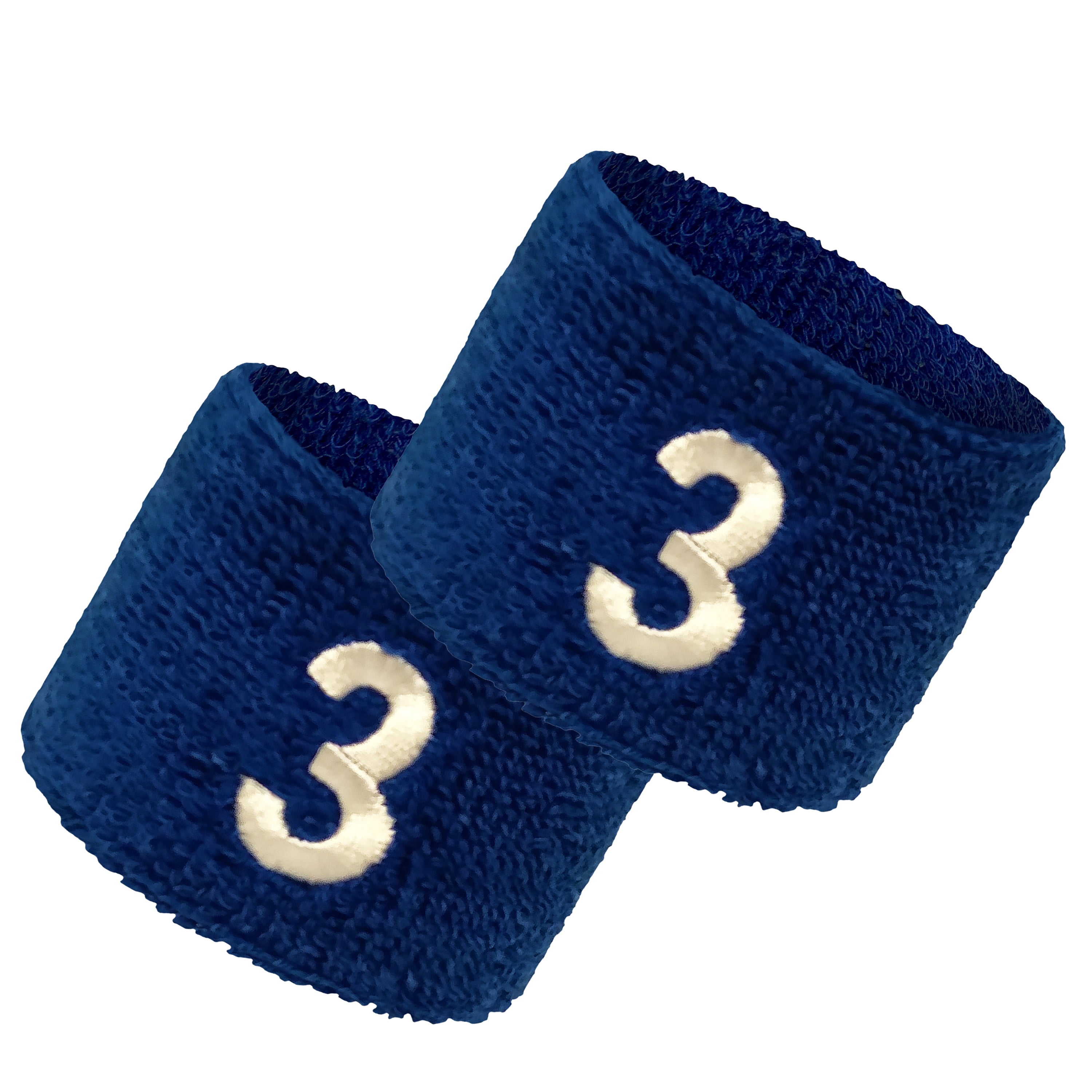 COUVER Embroidered White Number 3 Blue Terry Cotton Athletic Wristbands ...