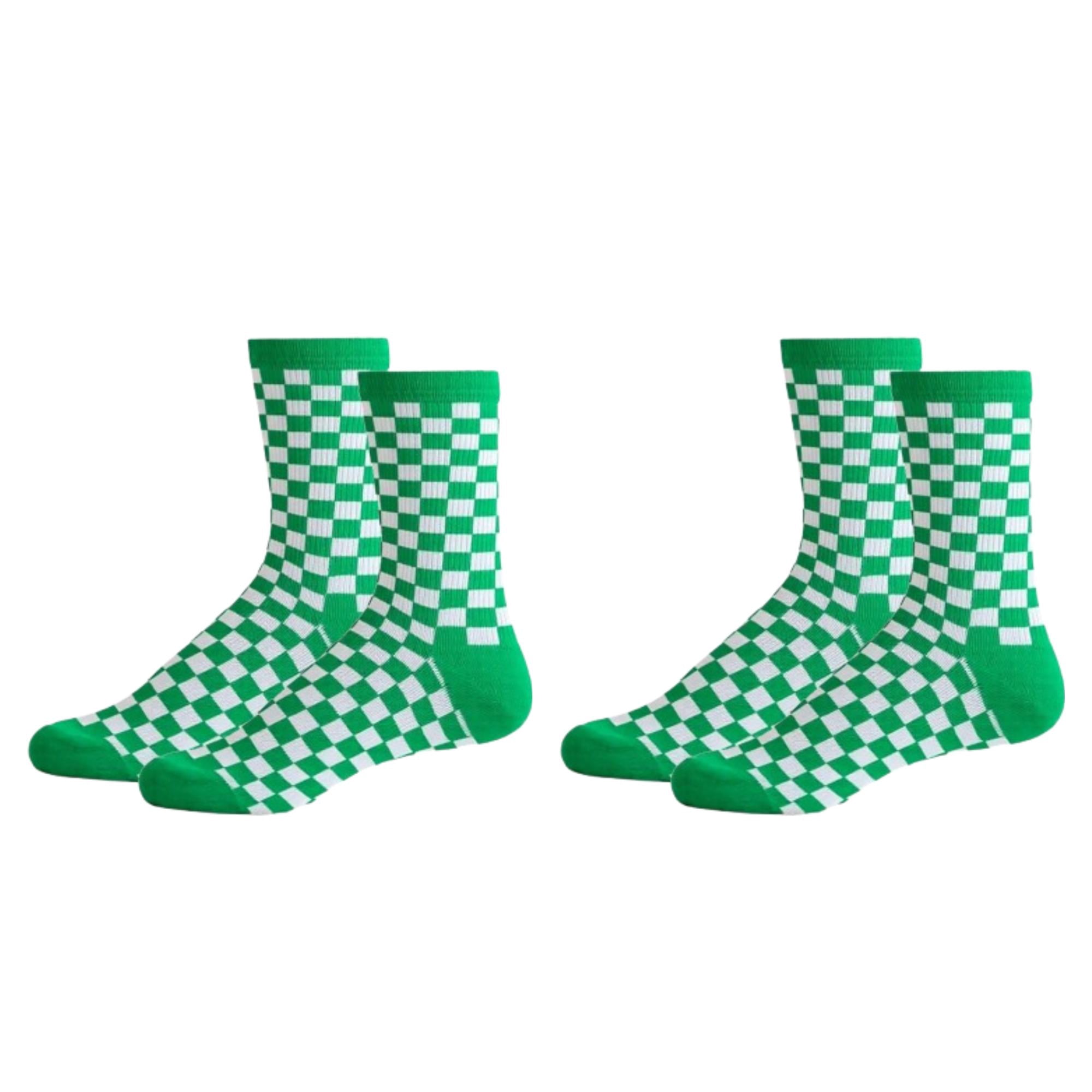 COUVER Kelly Green and White Cotton Checkered Mid Calf Crew Socks 2 ...