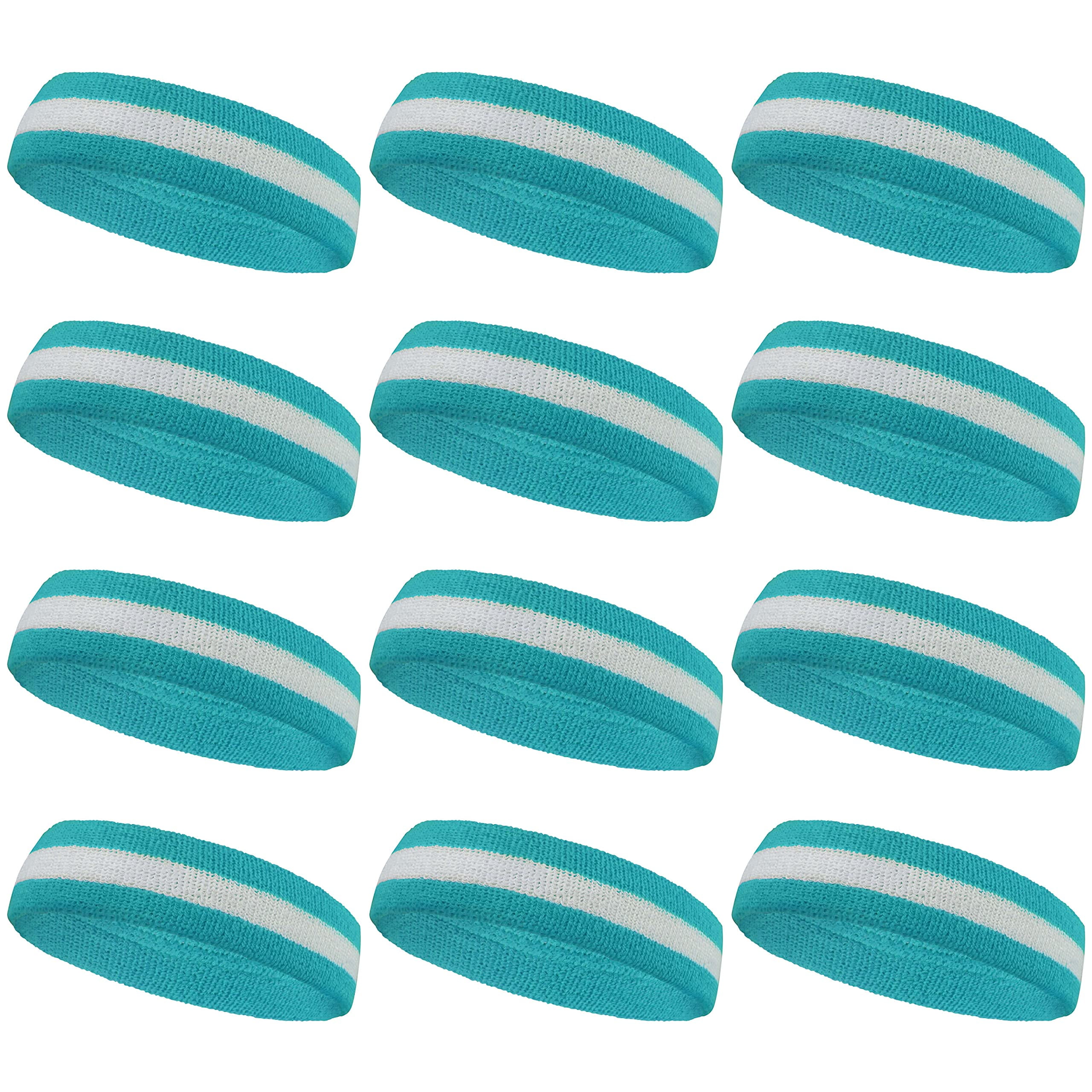 COUVER Sports White Striped Terry Cloth 2 Colors Head Sweatband, 12PCS ...