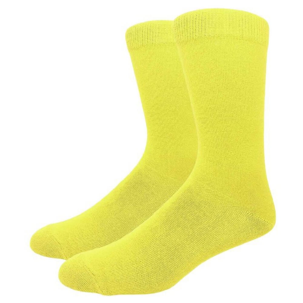 COUVER Unisex Classic Cotton Solid Plain Crew Dress Socks, Yellow, One ...