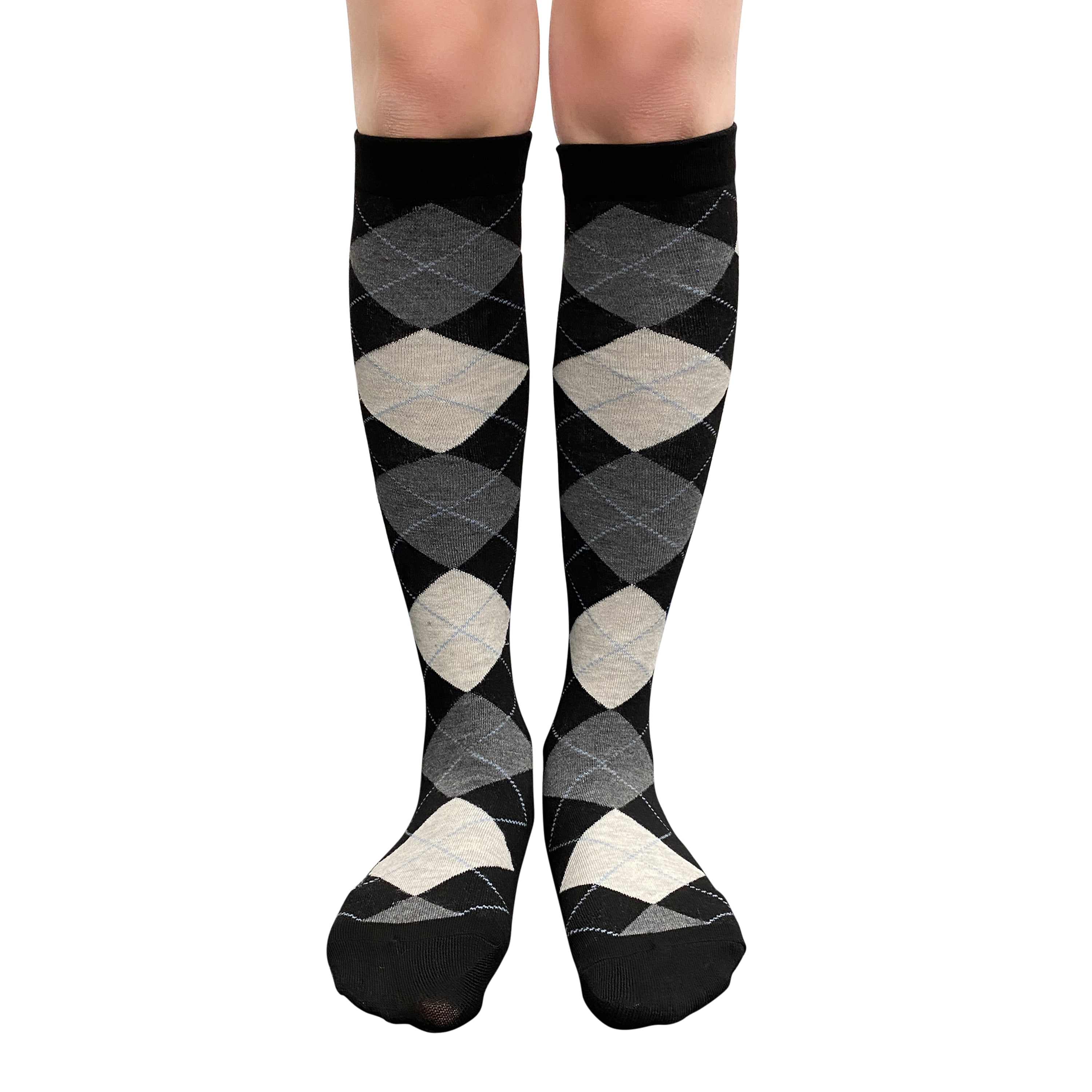COUVER Women's Colorful Argyle Fashion Knee High Socks - Black/Ash/Gray ...