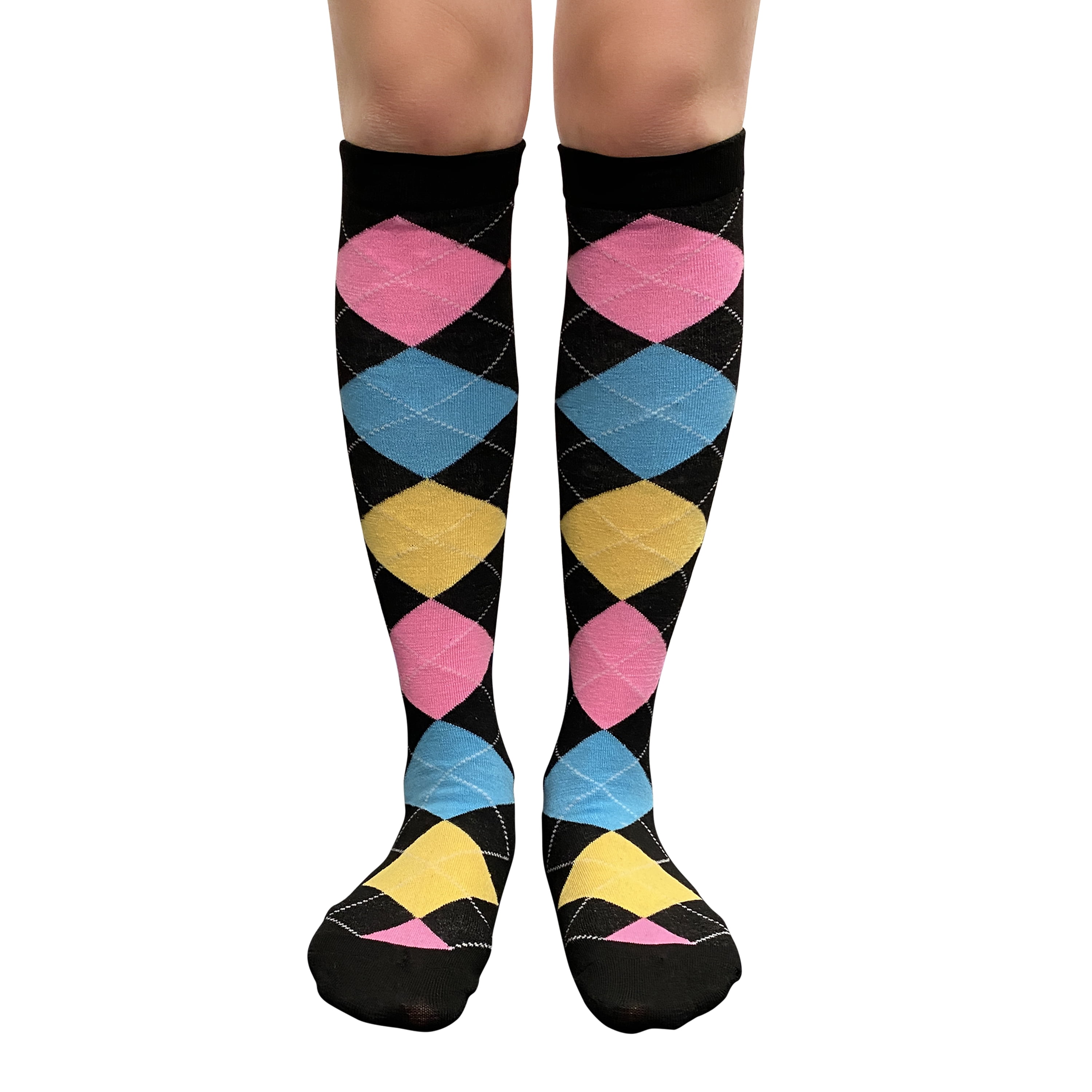 COUVER Women's Colorful Argyle Fashion Knee High Socks - Black/Multi ...