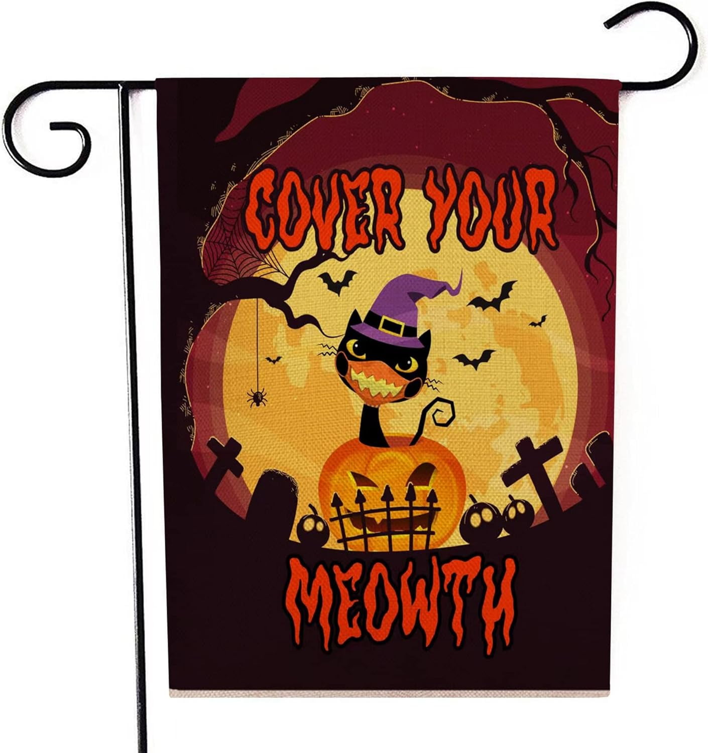 COVER YOUR MEOWTH Halloween Garden Flag Full Moon Batcat Graveyard and ...