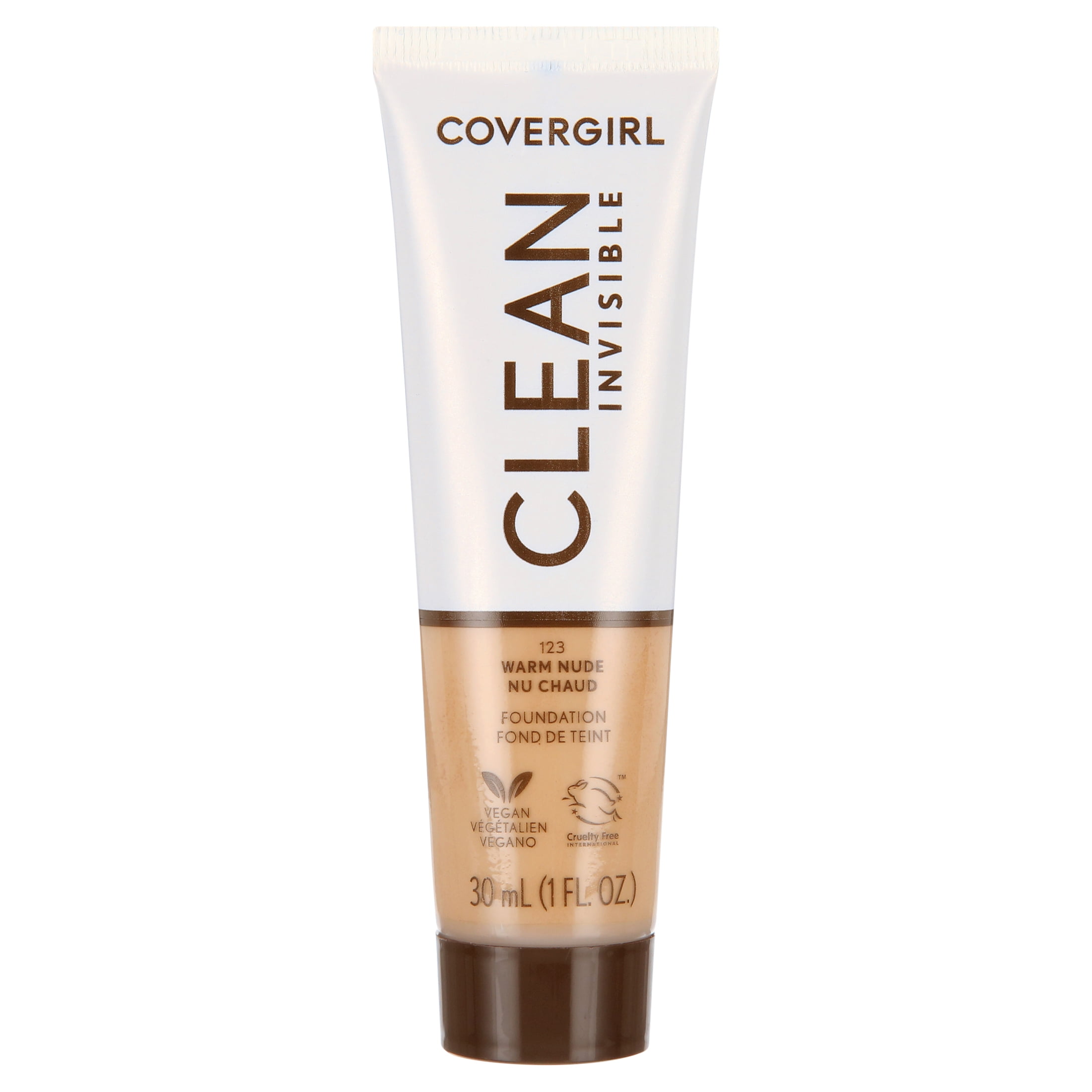 COVERGIRL Clean Invisible Liquid Foundation, 123 Warm Nude, 1.0 fl oz ...