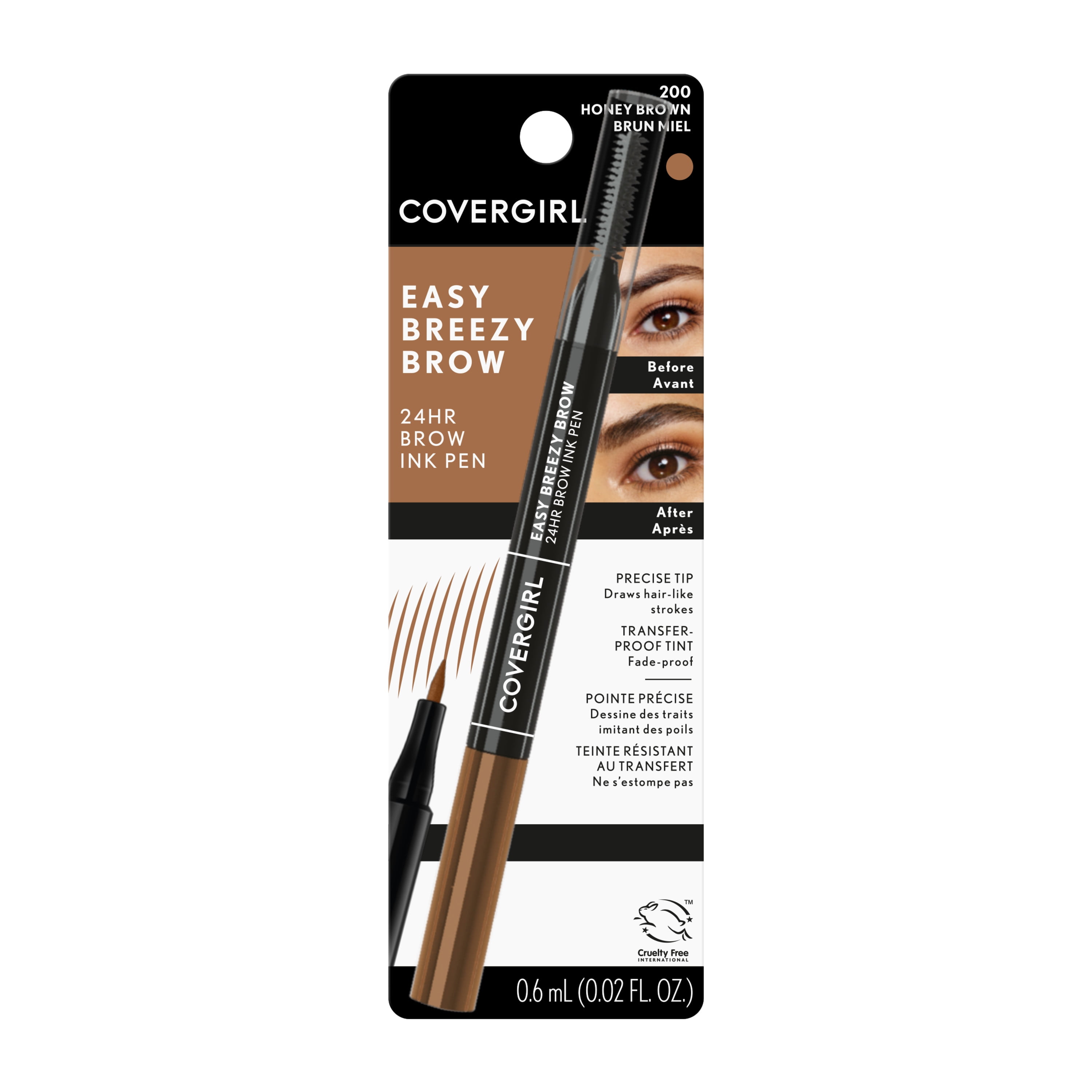 COVERGIRL Easy Breezy Brow All-Day Brow Ink Pen, 200 Honey Brown, 0.02 ...