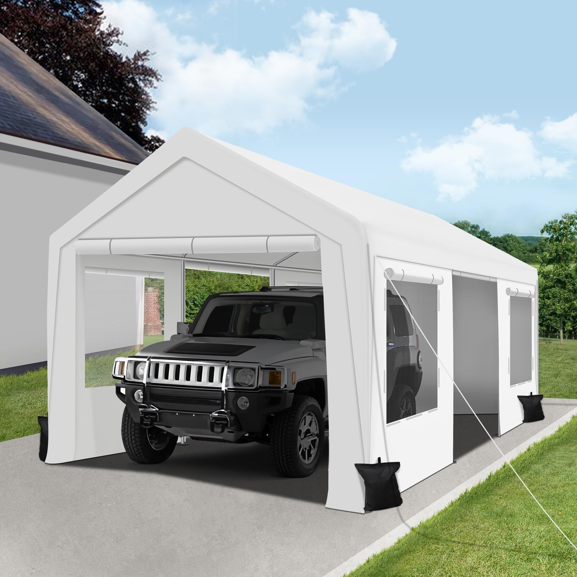 COVERONICS 10×20FT Extra Large Carport with Roll-up Doors - Heavy Duty ...