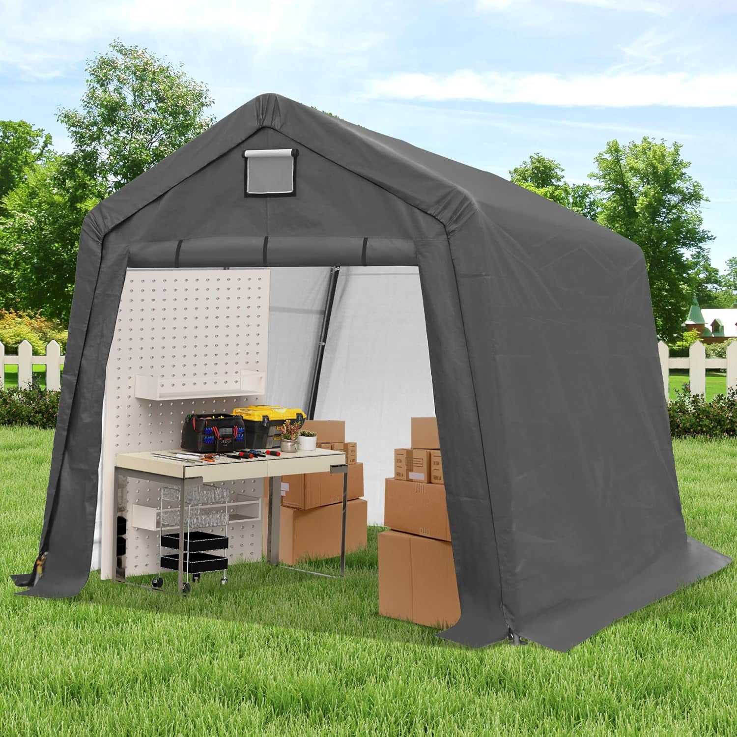 COVERONICS 10' x 10' Outdoor Storage Shed - Heavy Duty Portable Shelter Carport with Ventilation ...