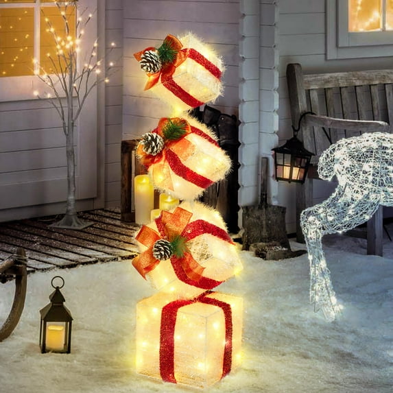 COVFEVER Christmas Lighted Gift Boxes Decorations Set of 4, 2.8Ft ...