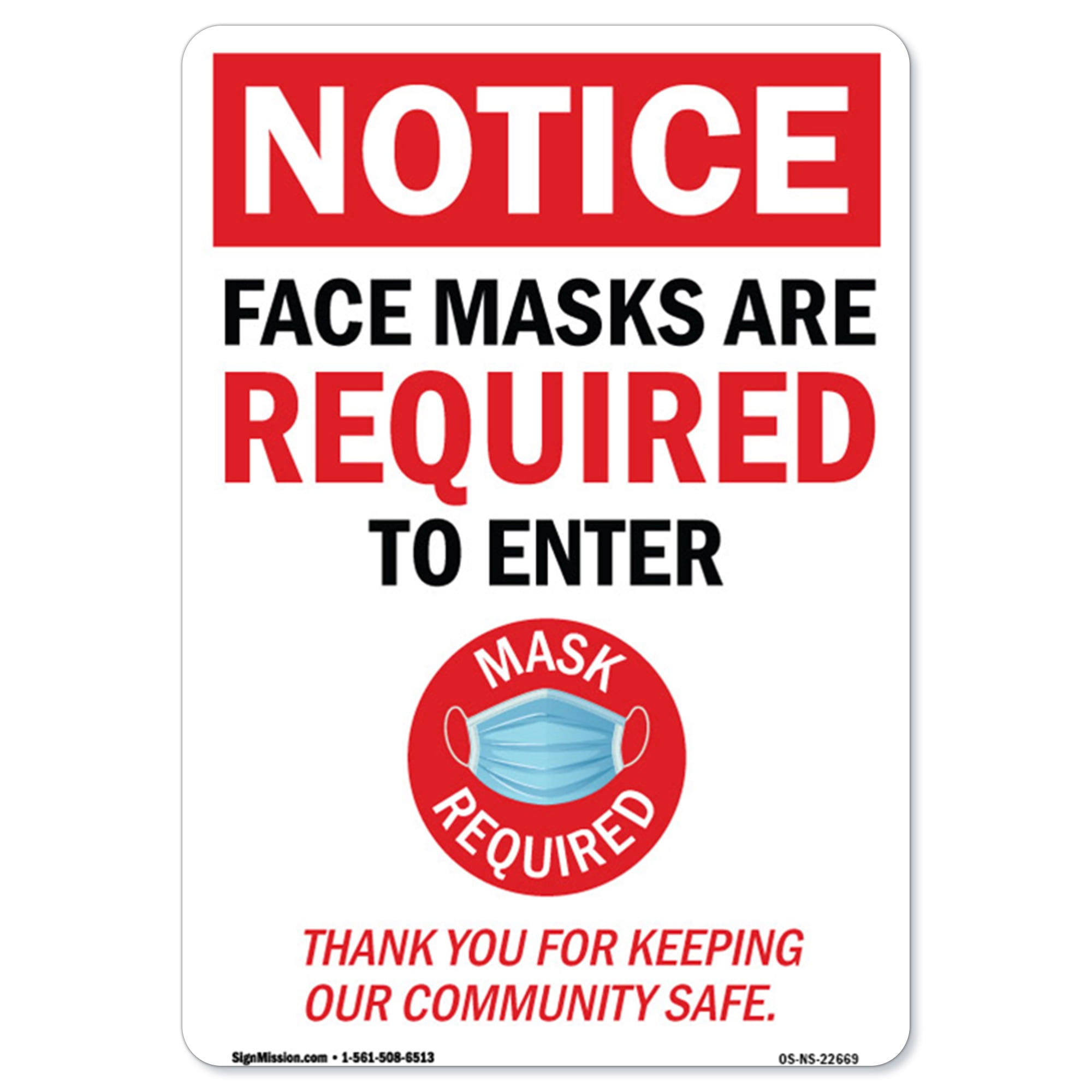 COVID-19 Notice Sign - Notice - Face Mask Are Required to Enter | Vinyl ...