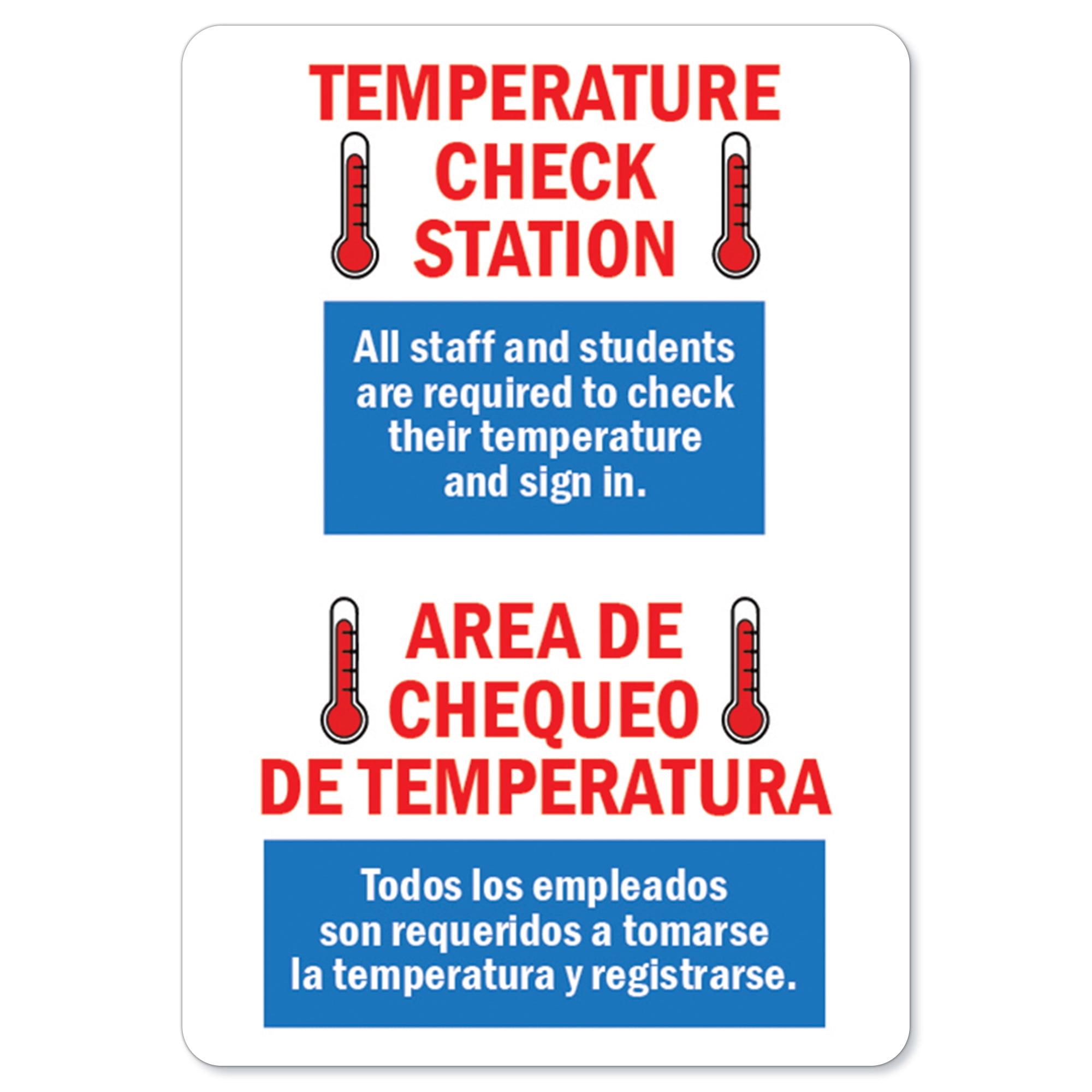 COVID-19 Notice Sign - Temperature Check Station Spanish | Peel And ...
