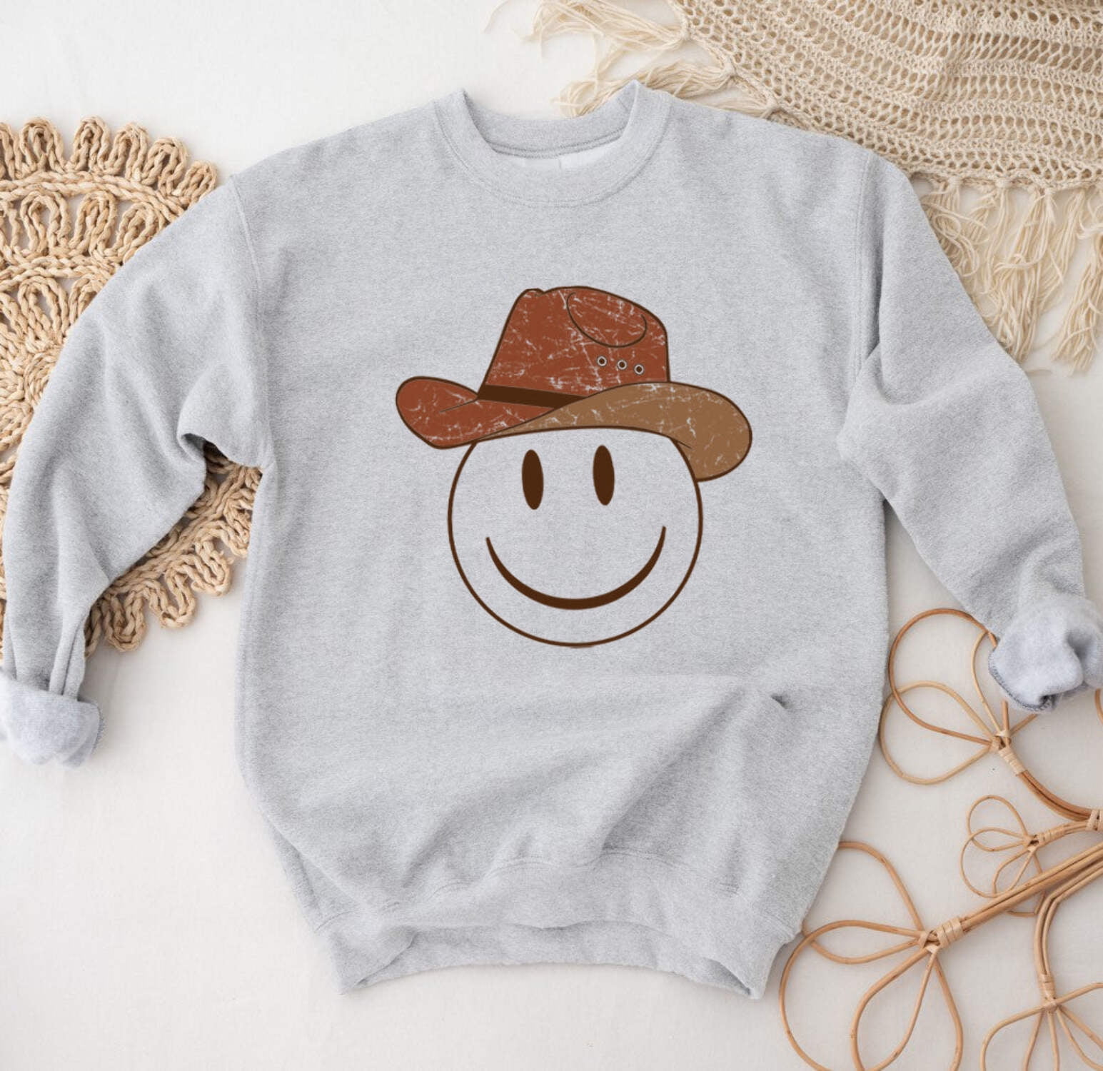 COWBOY SMILELY FACE Graphic Unisex Fleece Pullover - Walmart.com