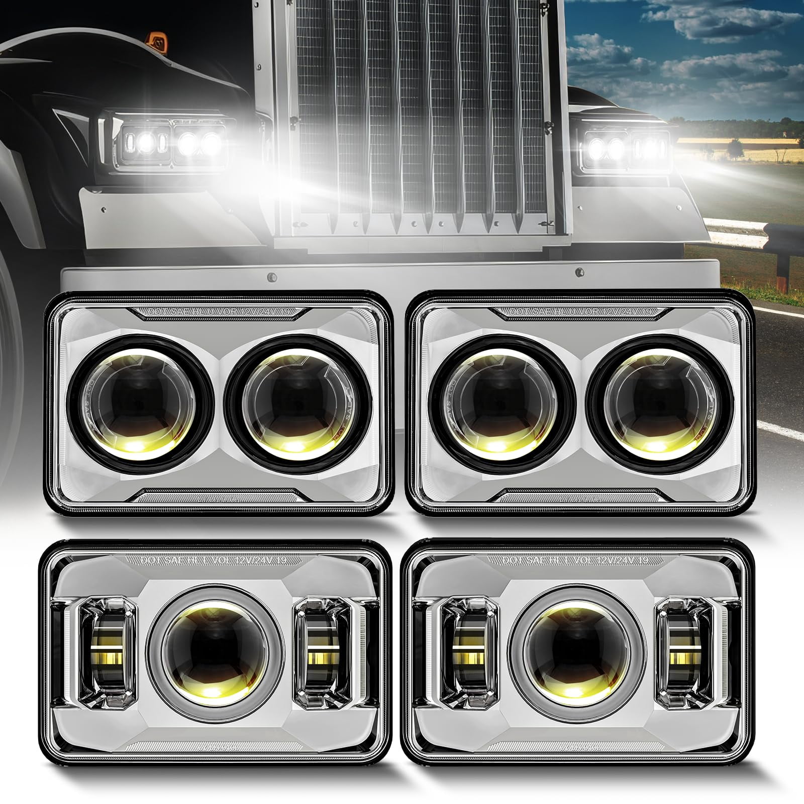 COWONE 60W 4x6 inch STF9 LED Headlights [Hi/lo Beam Separately ...