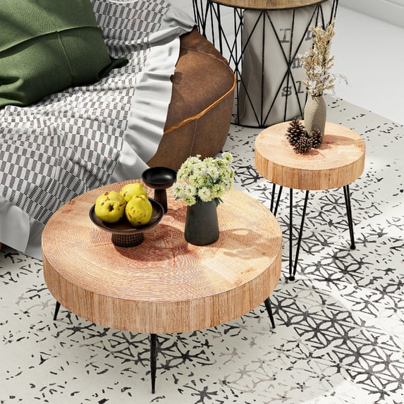 COZAYH Rustic 2-Piece Coffee Table Set, Solid Metal Legs, Modern ...