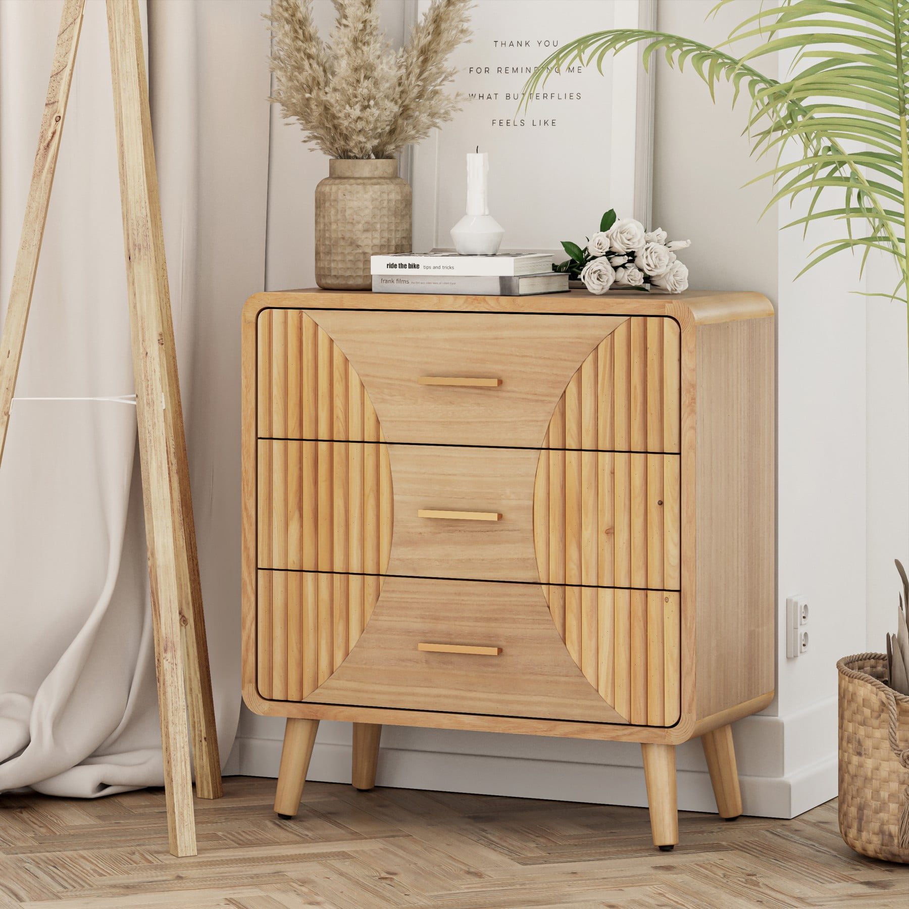 COZAYH 3-Drawer Rustic Farmhouse Dresser, Wood Grain Finish, Spacious ...