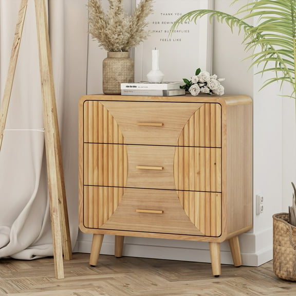 Hazel 3-Drawer Rustic Natural Finish Nightstand for Bedroom - Walmart.com