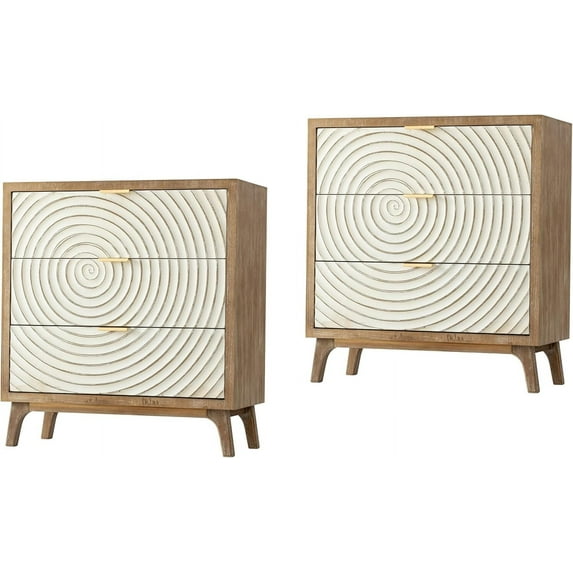 COZAYH Farmhouse 3 Drawer Dresser Set of 2 with Handcrafted Wood Ring ...