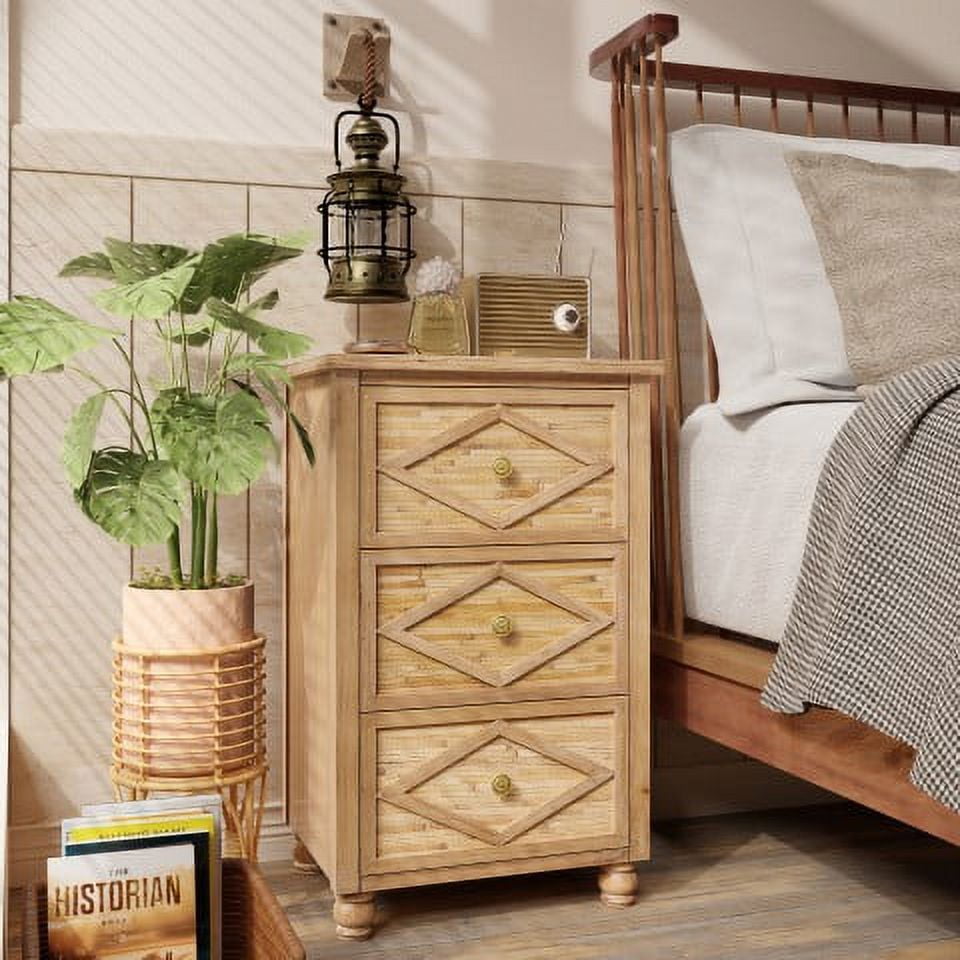 COZAYH Farmhouse 3-Drawer Nightstand, Rustic Boho Bedside Table with ...