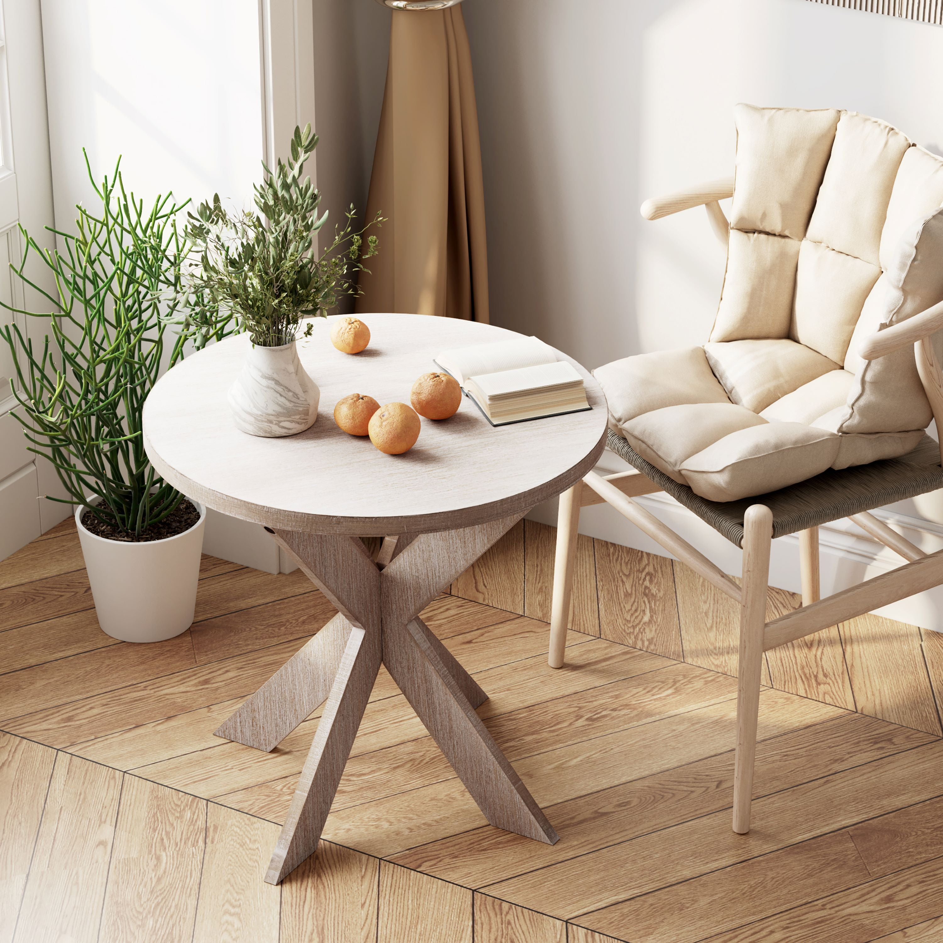 COZAYH Farmhouse Rustic Distressed Style Wood Cross Leg End Table ...