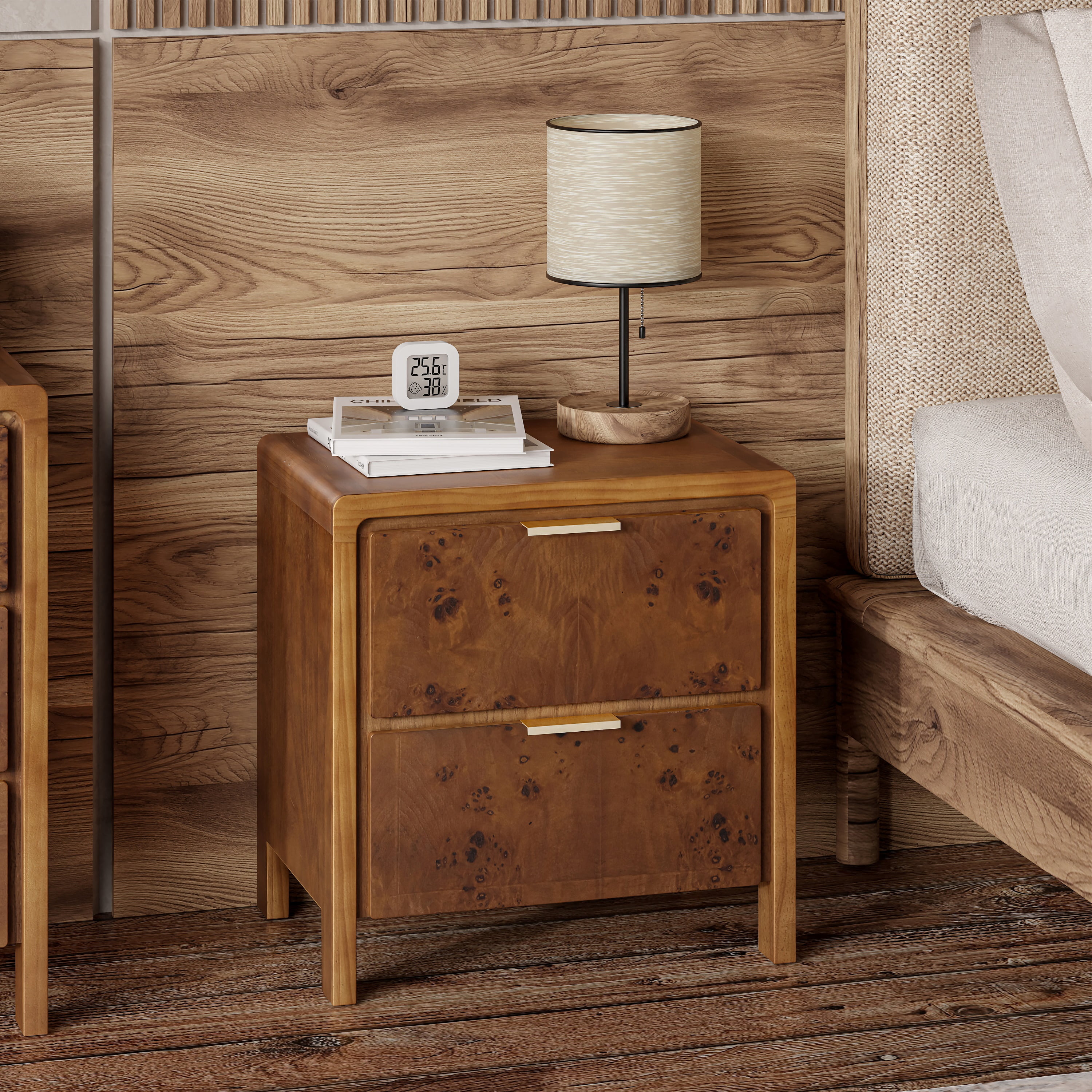 COZAYH Farmhouse Nightstand with 2 Drawer, Distressed Wood Rustic ...