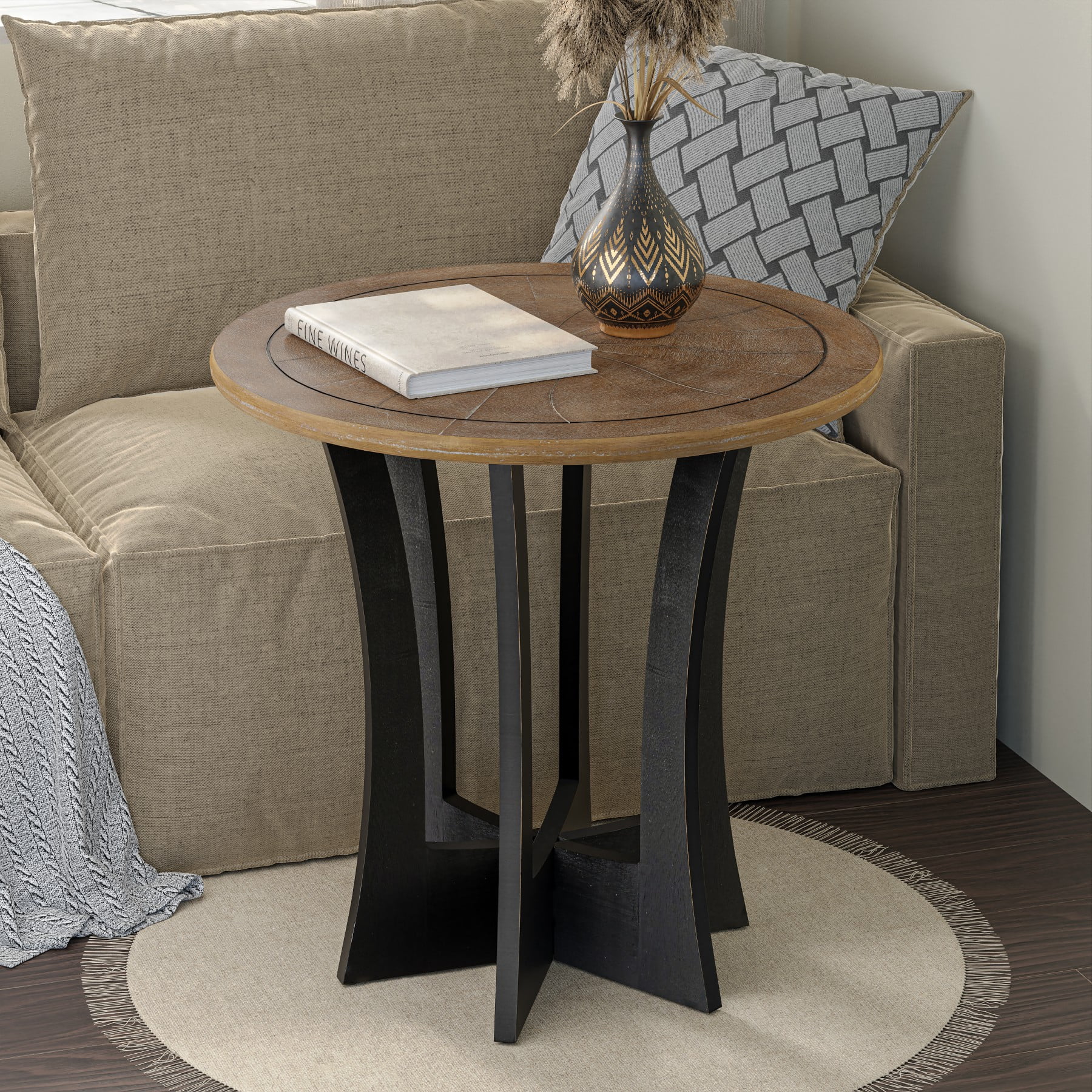 COZAYH Farmhouse Round End Table with Criss-Cross Wood Legs, Rustic ...