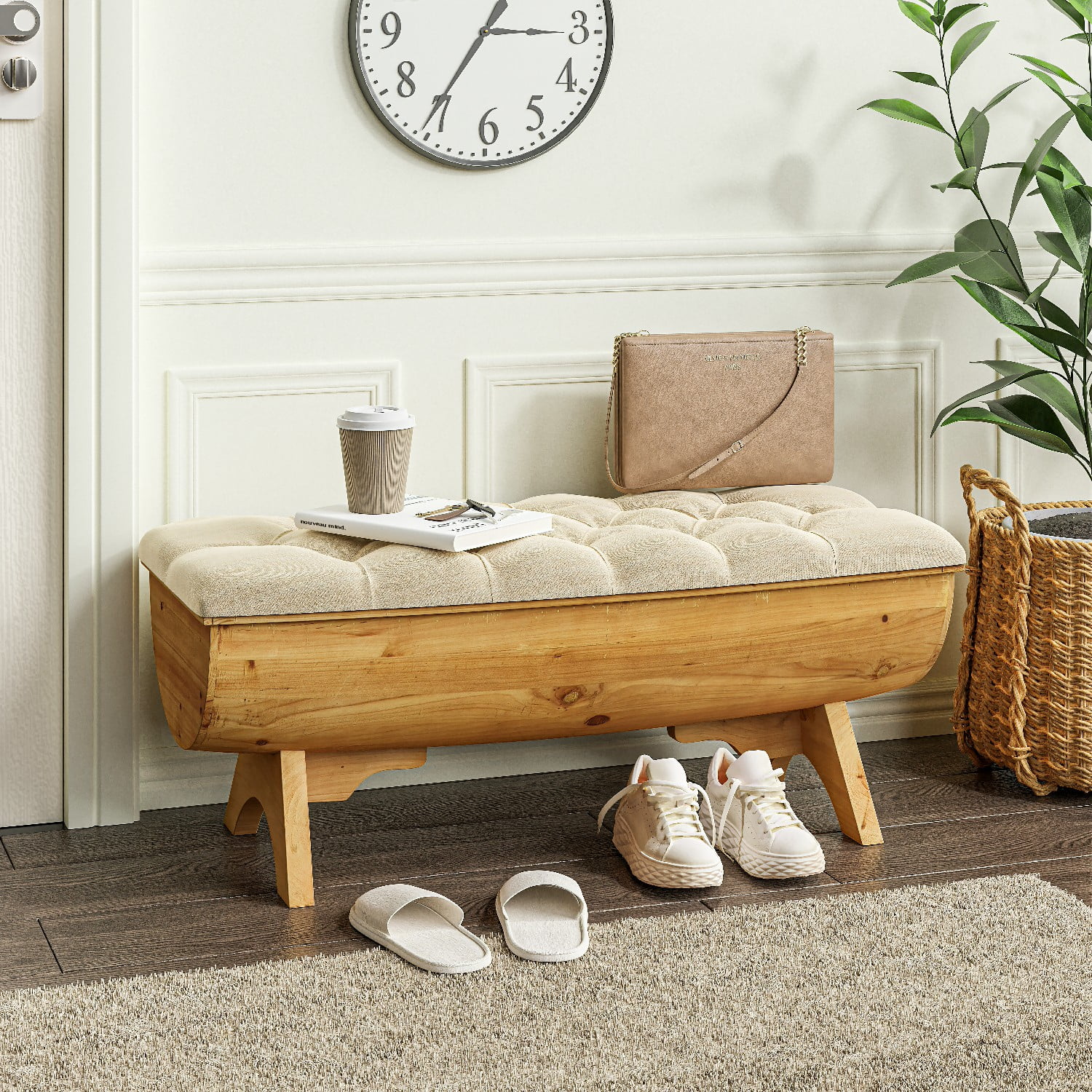 Cozayh Farmhouse Storage Ottoman Bench French Country Upholstered