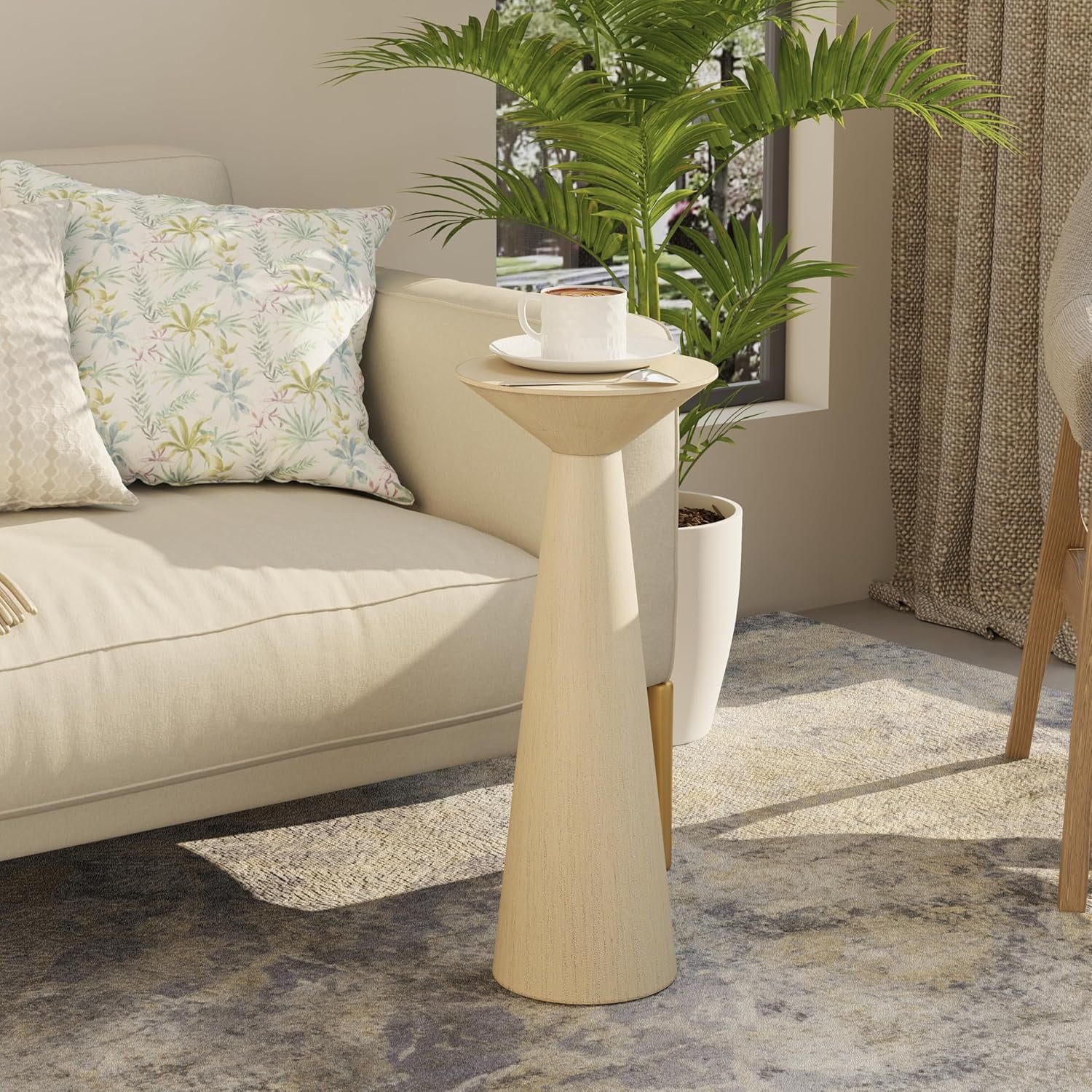 COZAYH Farmhouse Tall Pedestal End Table Small Solid Wood Martini Table ...