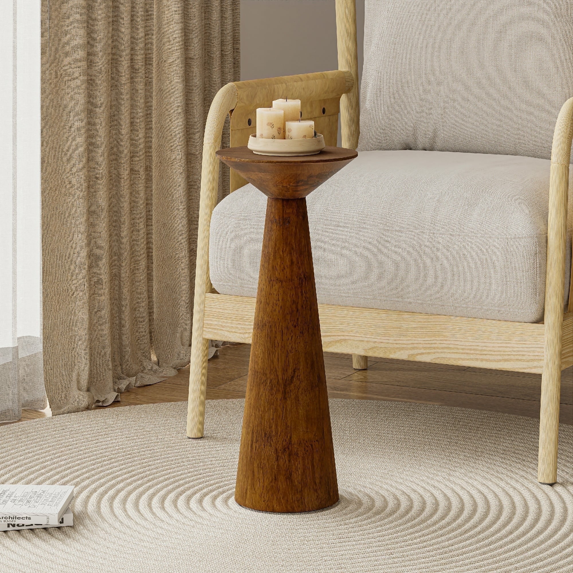 COZAYH Farmhouse Tall Pedestal End Table Small Solid Wood Plant Stand ...