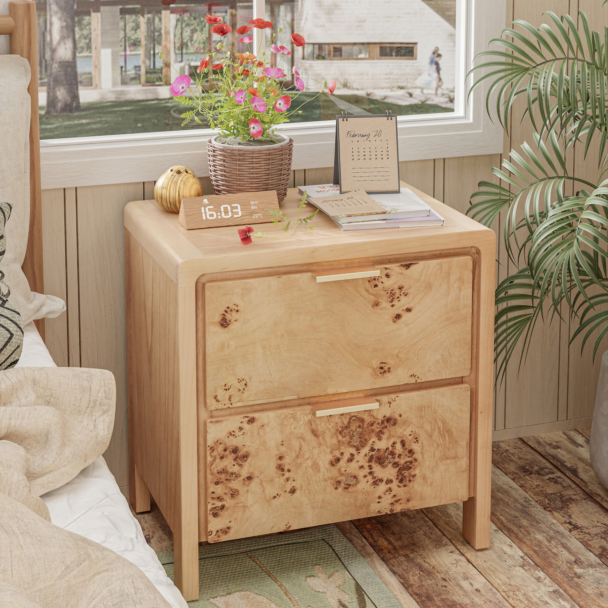COZAYH Rustic Farmhouse 2-Drawer Nightstand, Natural Vintage Wood ...