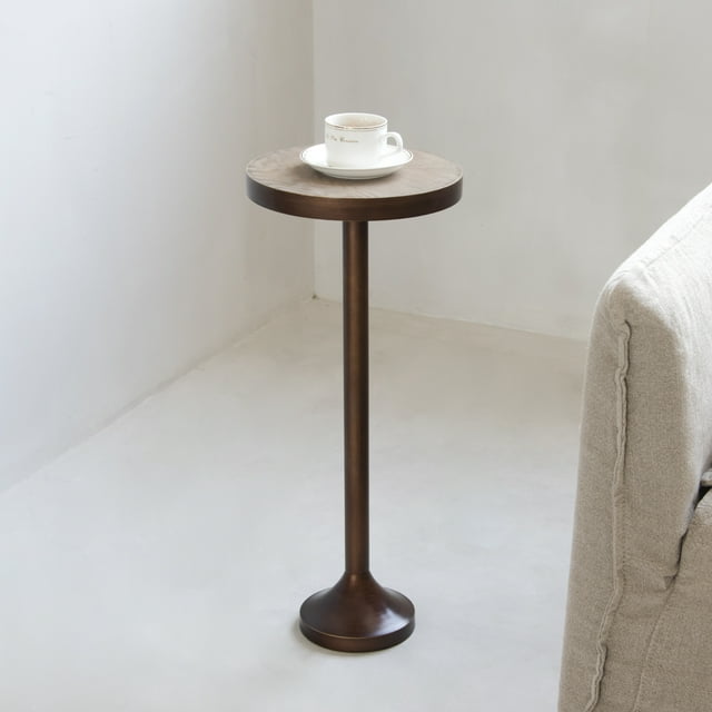 COZAYH Round Wood Top Pedestal Side Table, Distressed Finish, Sleek ...
