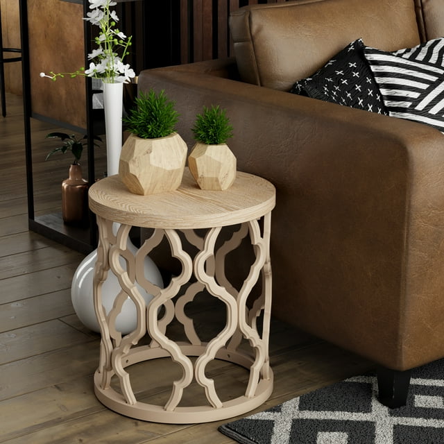 COZAYH Farm Style End Table, Wood Top Side Table with Curved Motif ...