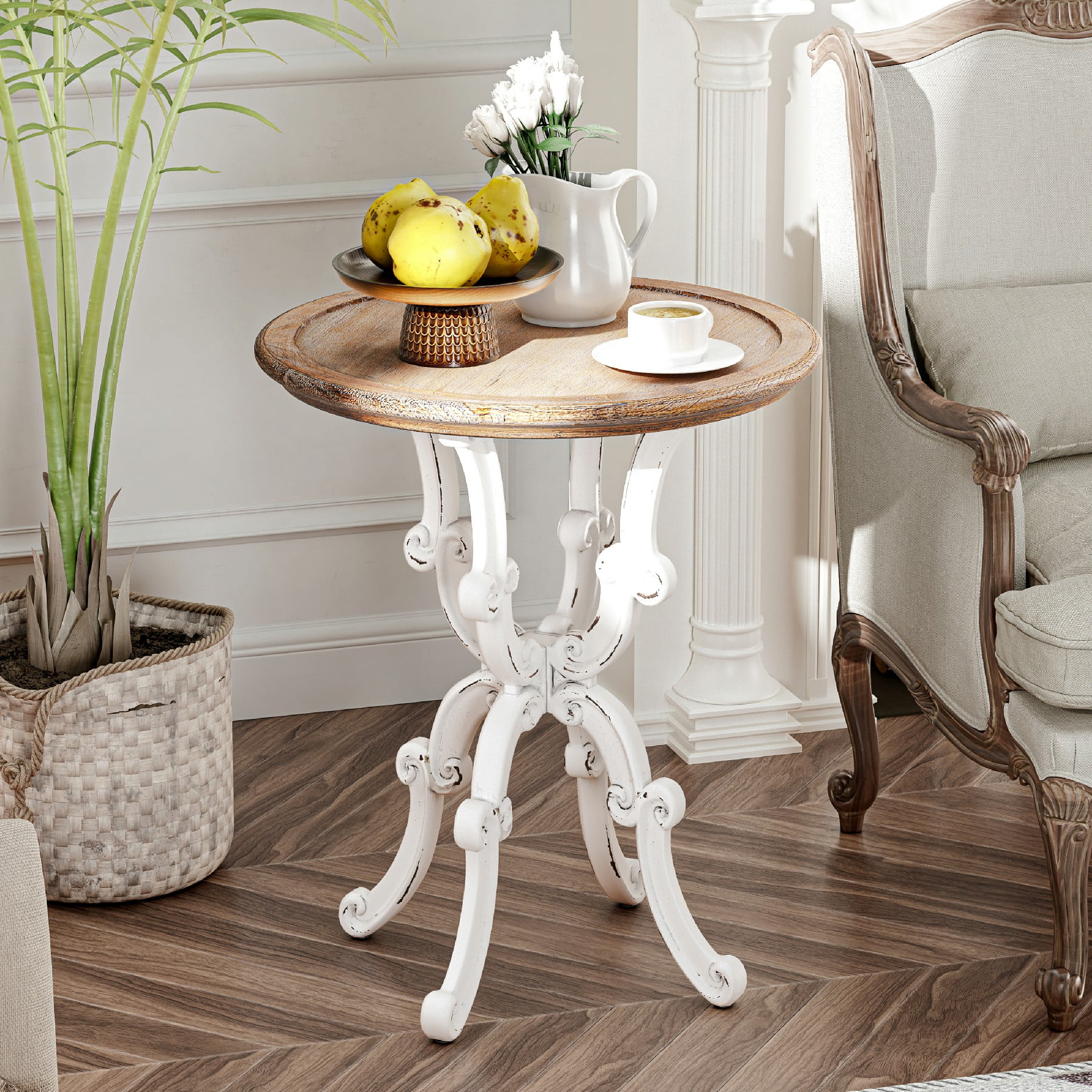 COZAYH Small Farmhouse Style End Table, Natural Top Side COZAYH Small Farmhouse Style End Table, Natural Top Side
