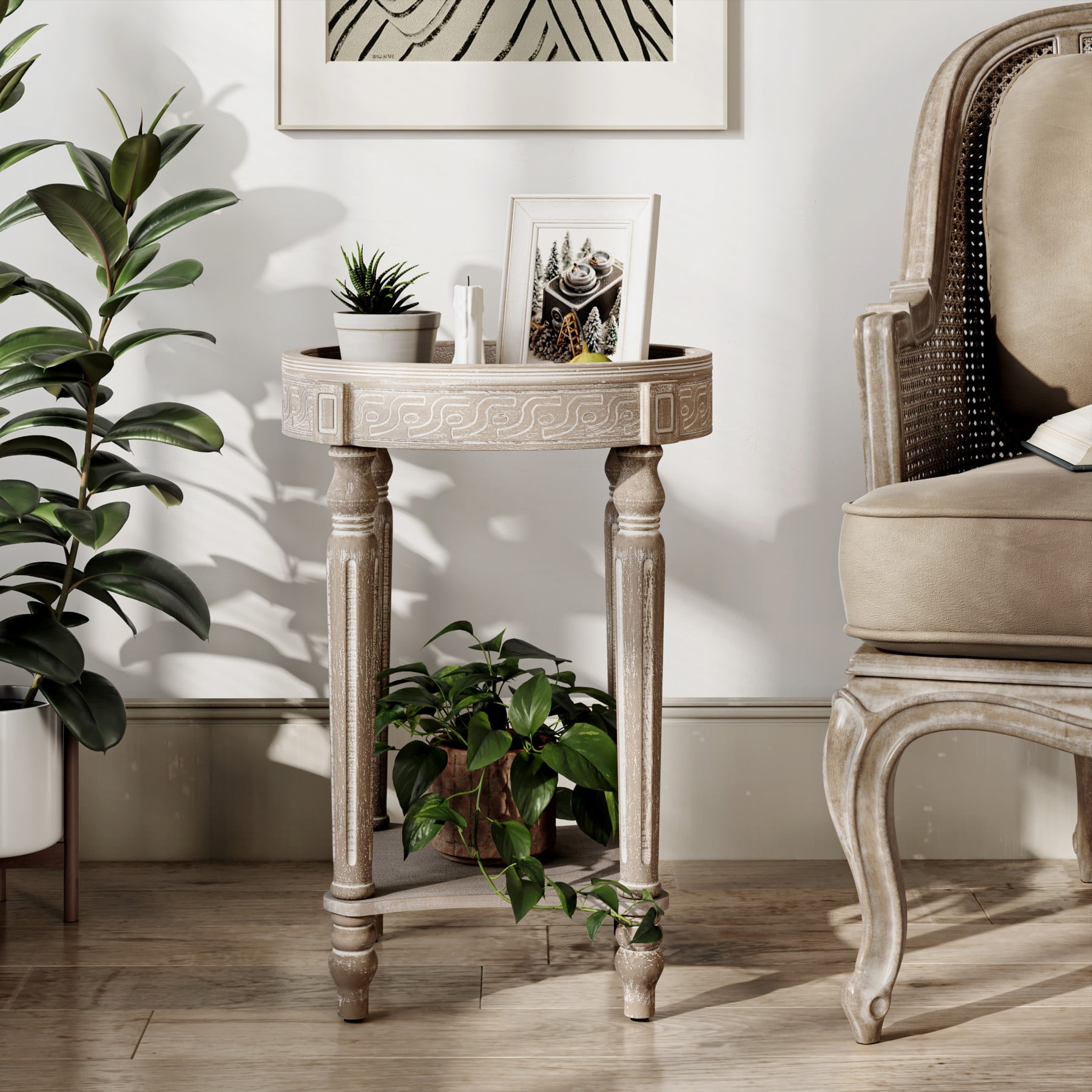 COZAYH Rustic Farmhouse End Table with Storage Shelf, French Country ...