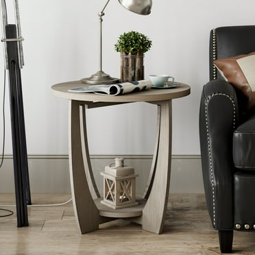 KYUTR Rustic Farmhouse end Table with Storage Shelf, French Country ...