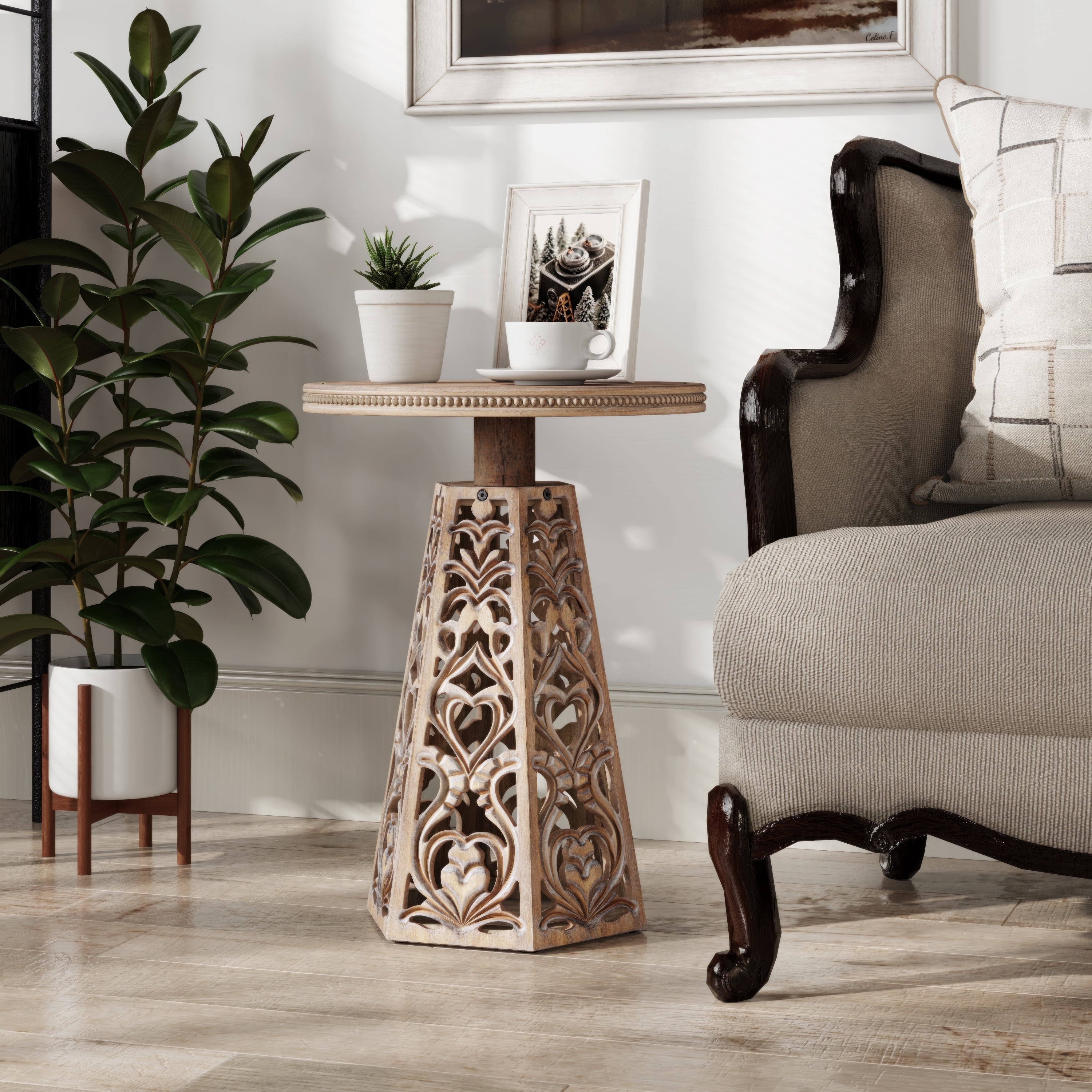 COZAYH Rustic Farmhouse Wooden End Table, Round Accent, 18"x18"x24 ...
