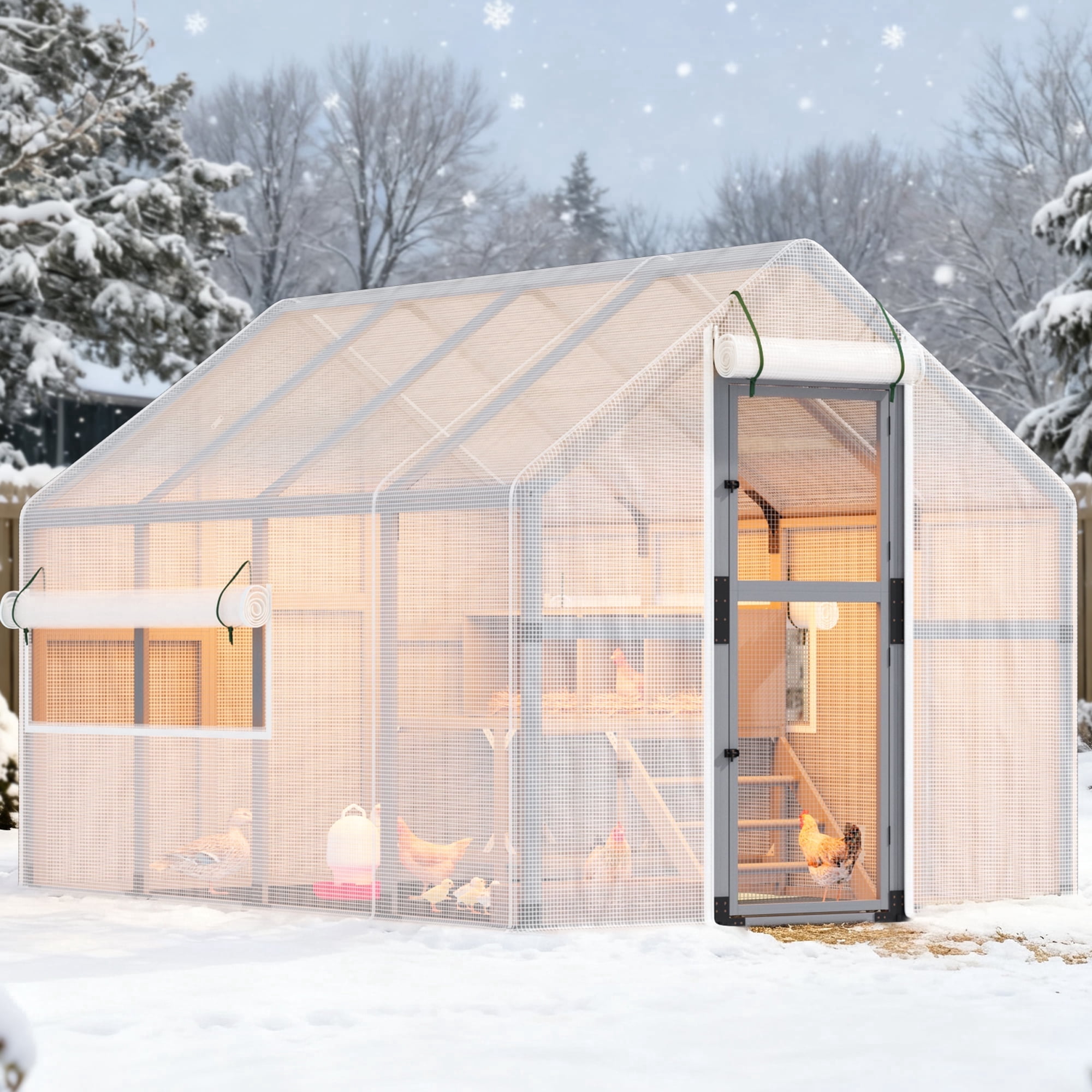 COZIWOW 107'' Outdoor Wooden Chicken Coop for Winter, Walk-in Chicken ...