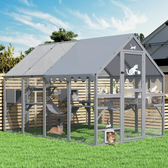 Gundir Large Cat Enclosure Outdoor, Wooden Catio Cat House with Jumping ...