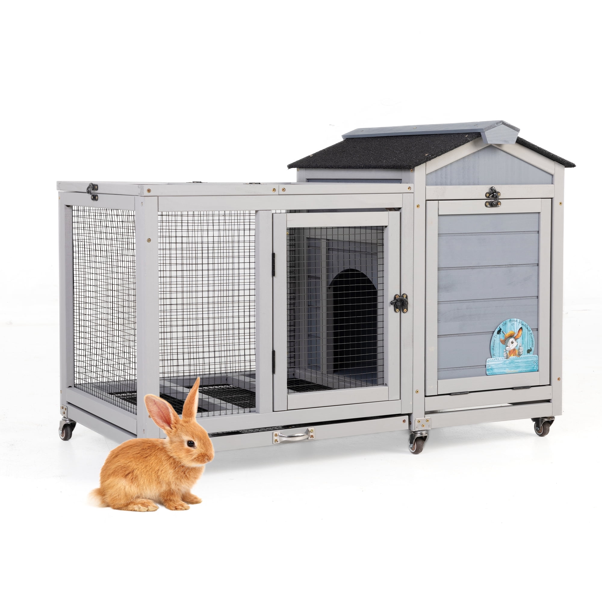 COZIWOW 39inches Assembled Wood Rabbit Hutch Indoor，Wide Space Small ...