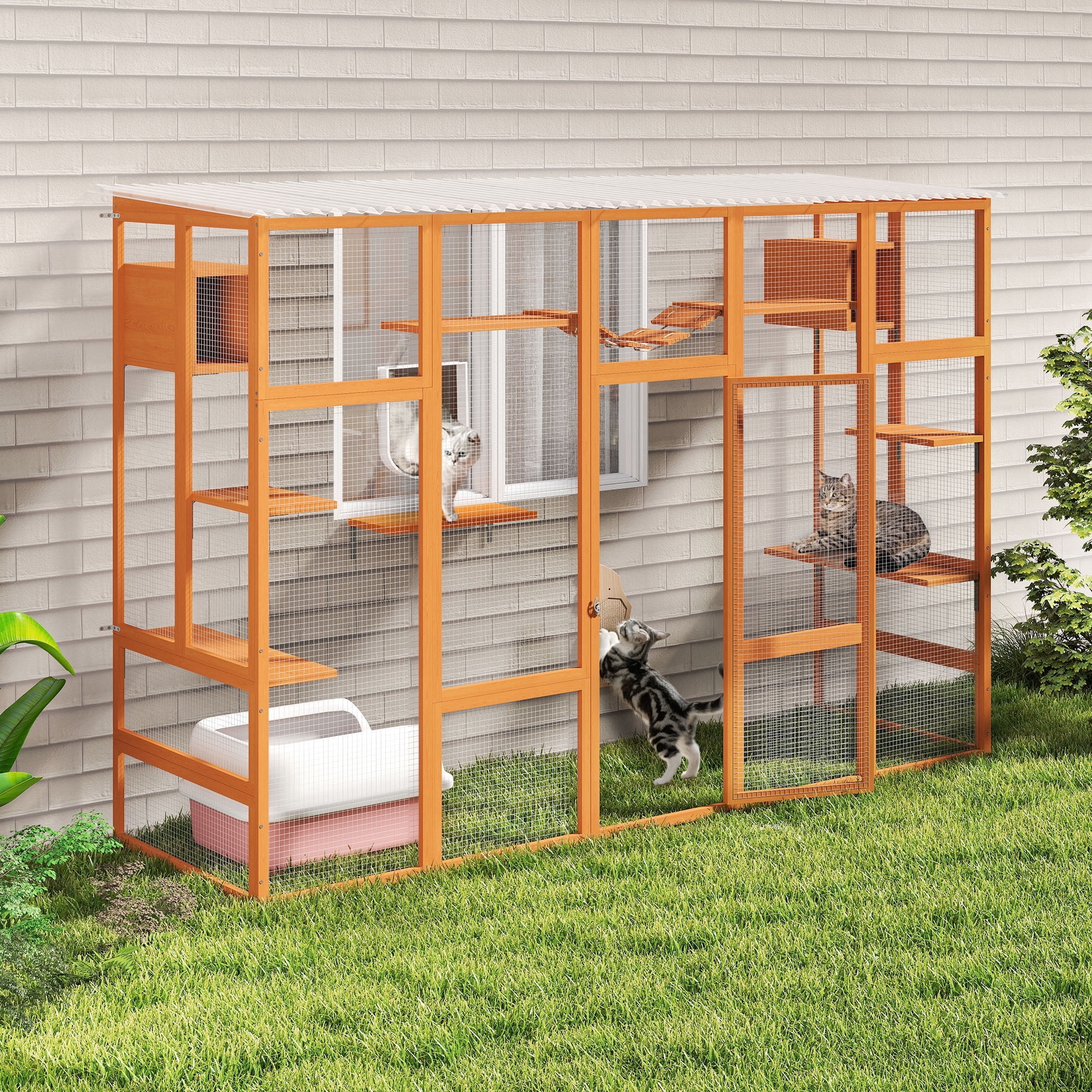 COZIWOW 72'' Outdoor Cat Enclosure Large Wooden Cat House Playground w ...