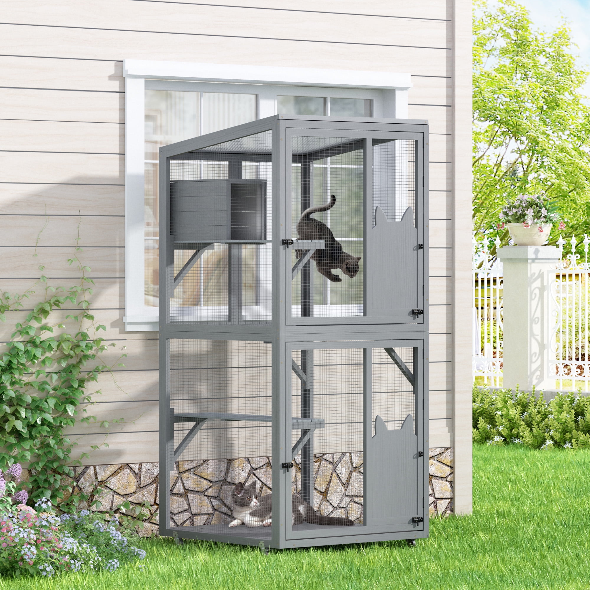 COZIWOW Catio Outdoor Cat Enclosure Window Access, Outdoor Cat House ...