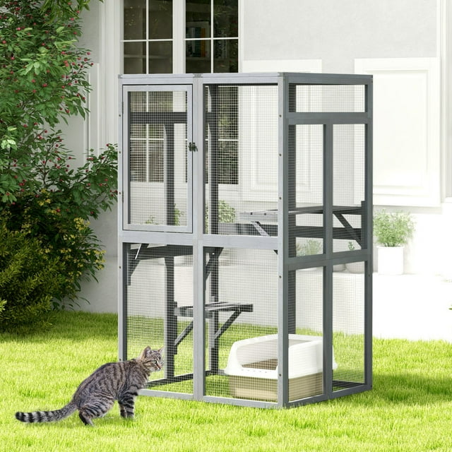 COZIWOW Catio Outdoor Cat Enclosure Window Access, Wooden Cat House ...