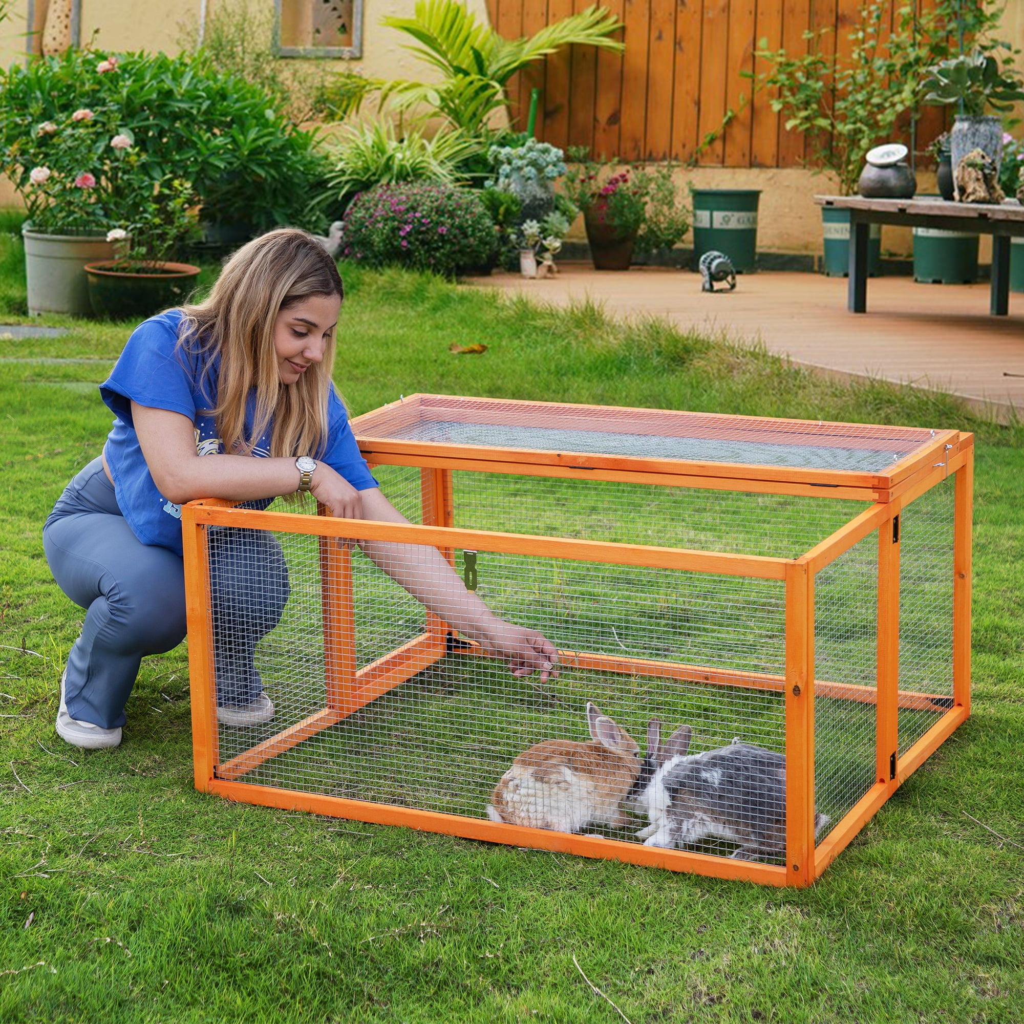 COZIWOW Chicken Coop Run, Portable Rabbit Run Outdoor Indoor, Wooden ...