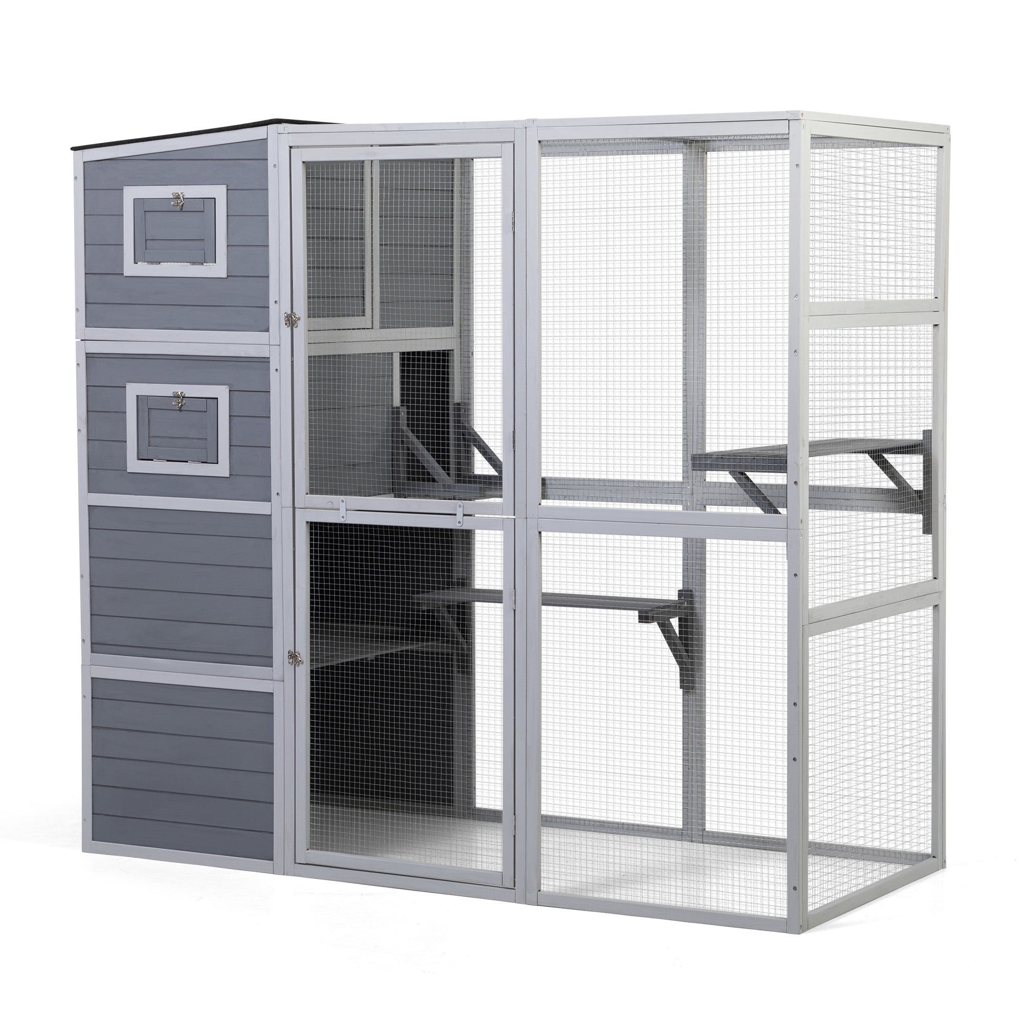 COZIWOW Extra Large Wooden Cat Catio Outdoor Enclosure, 2 Resting Rooms ...