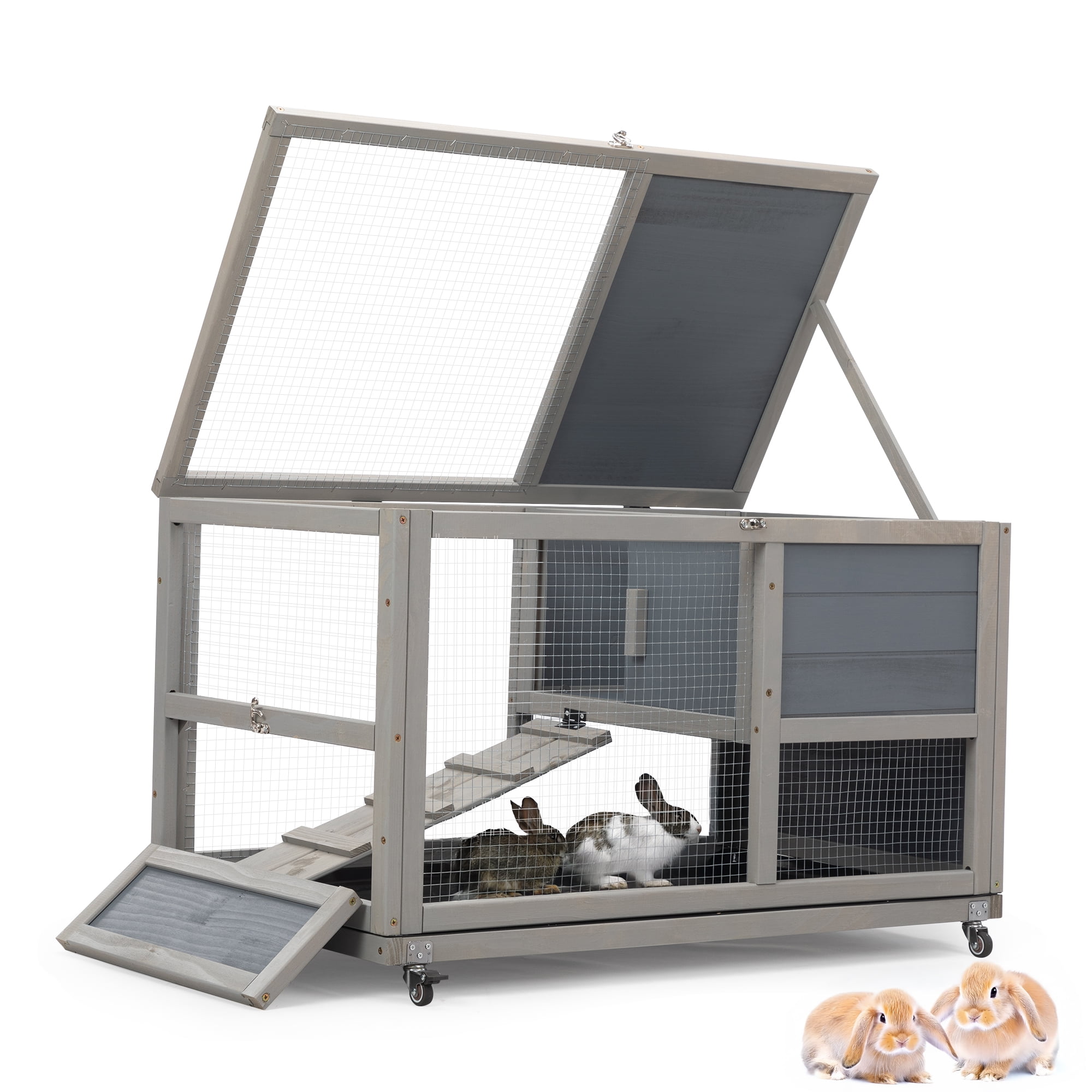 COZIWOW Fashion Wooden 36Inches Rabbit Hutch Outdoor with wheels Bunny ...