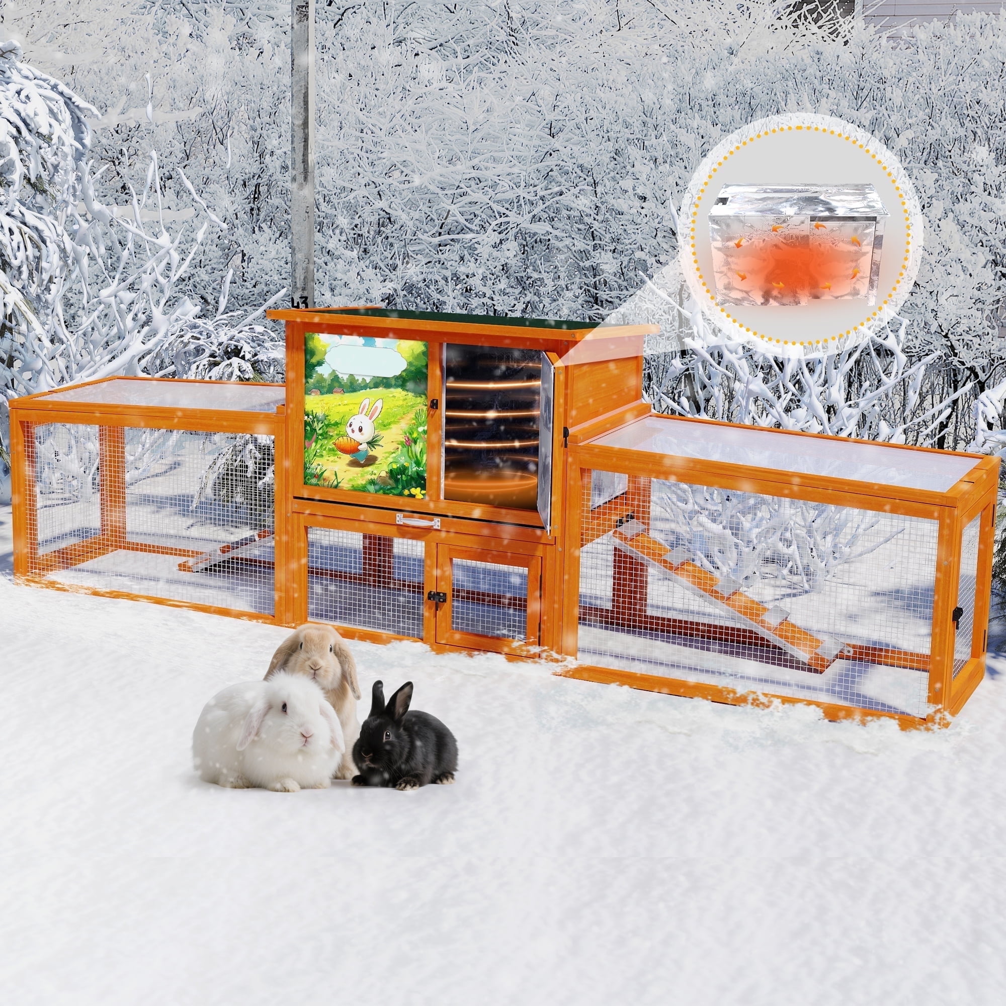 COZIWOW Insulated Outdoor Wood Rabbit Hutch, Weatherproof Large Bunny ...