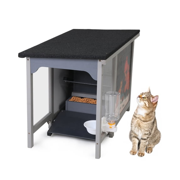 COZIWOW Weatherproof Outdoor Cat Feeding Station with Step-On Lid - 11L ...