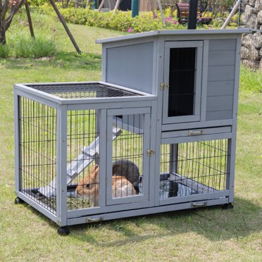 PawHut Bunny Cage: 2-Tier Indoor Rabbit Hutch with Metal Doors, Wheels ...