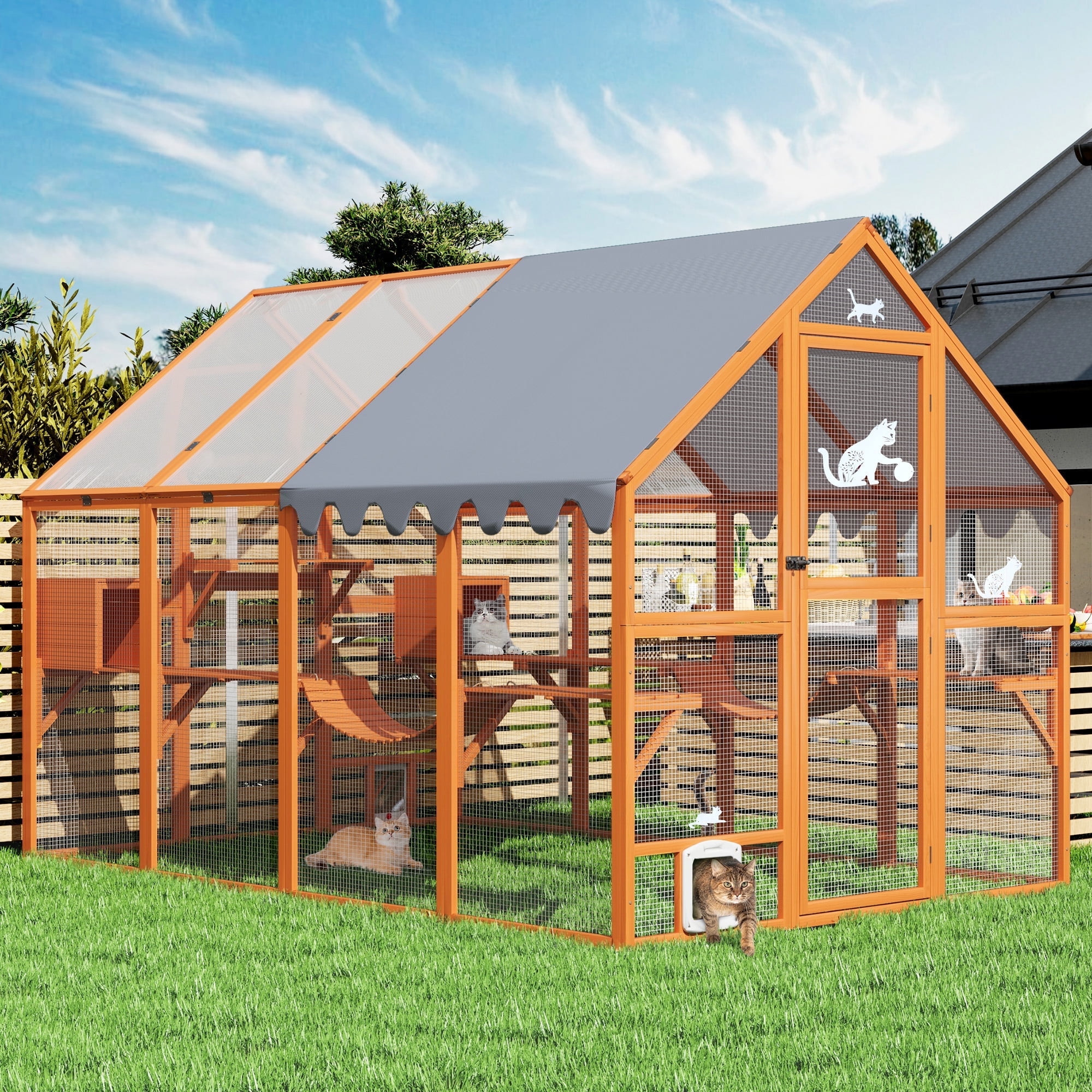 Coziwow XL Outdoor Cat Enclosure, Walk-in Catio, Large Orange Cat Cage ...